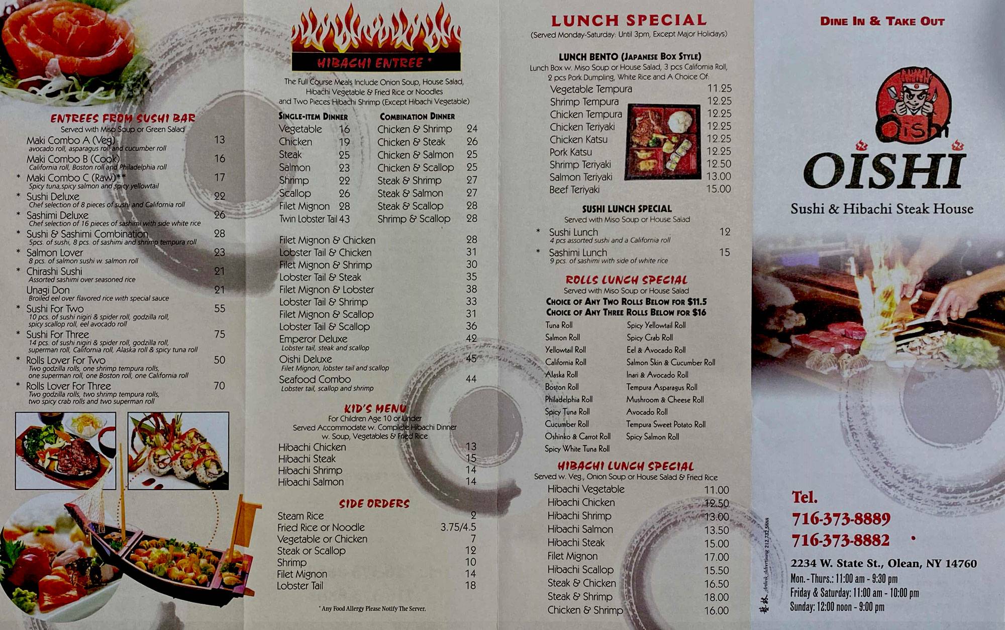 Menu at Oishi restaurant, Olean