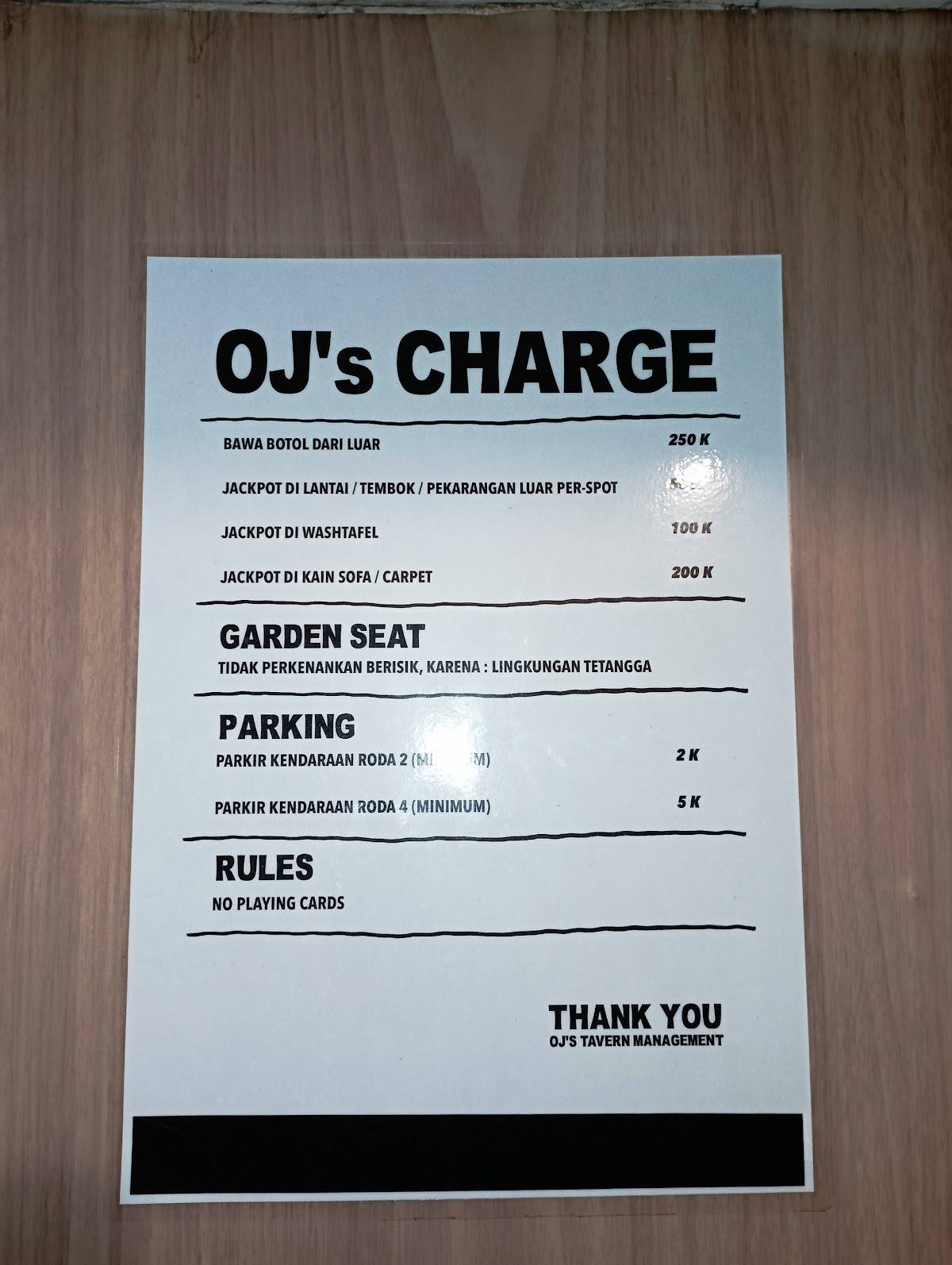 Menu at Oj's Tavern pub & bar, Bandung, Jl. Hegarmanah Tengah No.89 Blok H