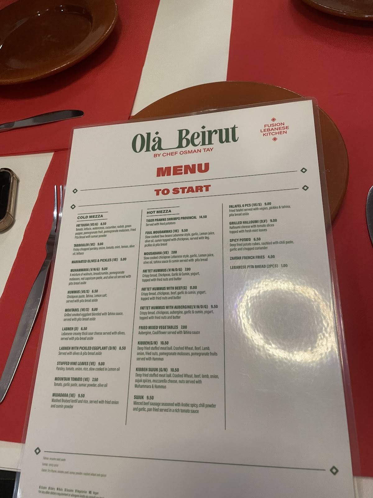 Menu em Olá Beirut by Chef Osman Tay restaurante, Lisboa