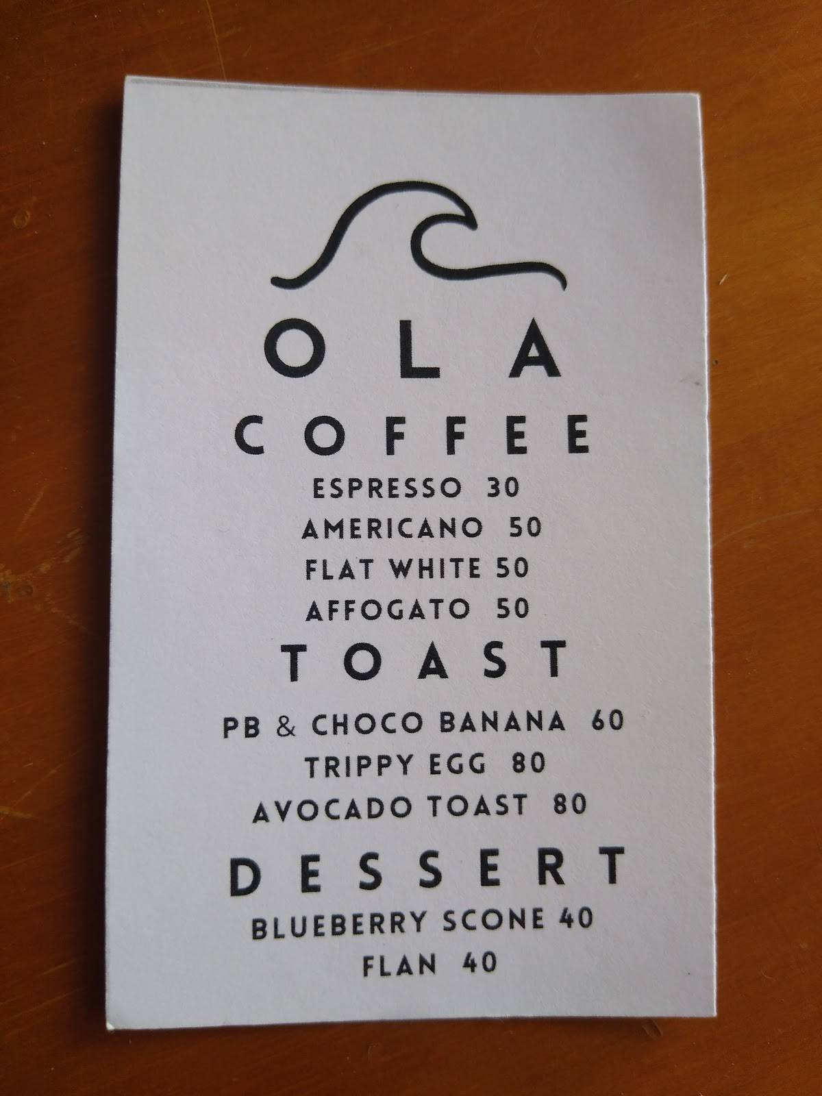 Menu at Ola Coffee Shop (Ola Cafe), San Miguel de Cozumel