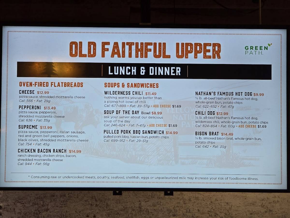 Menu at Old Faithful General Store Grill restaurant, USA