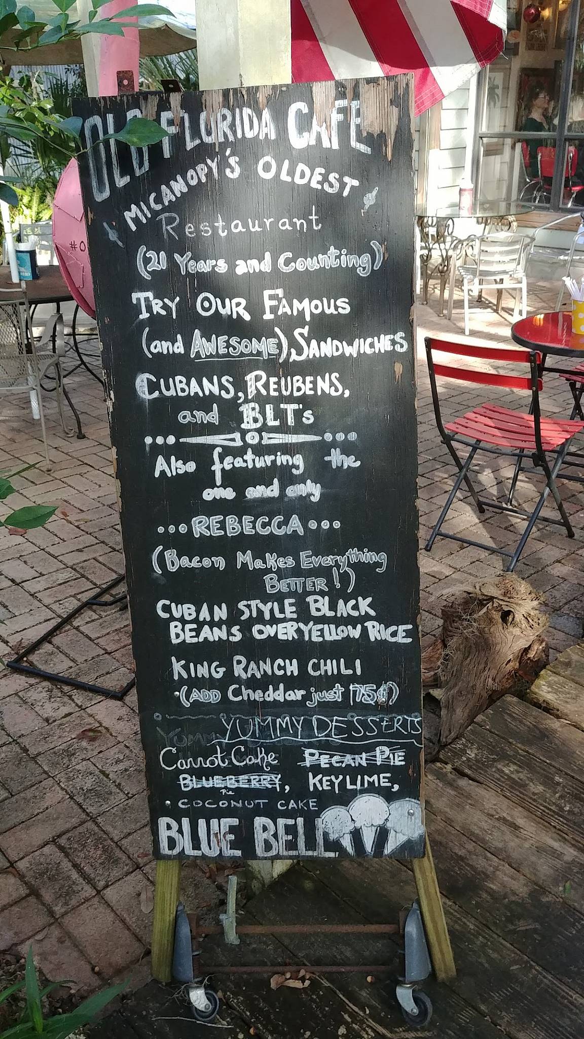 Menu at Old Florida Cafe, Micanopy, 203 NE Cholokka Blvd