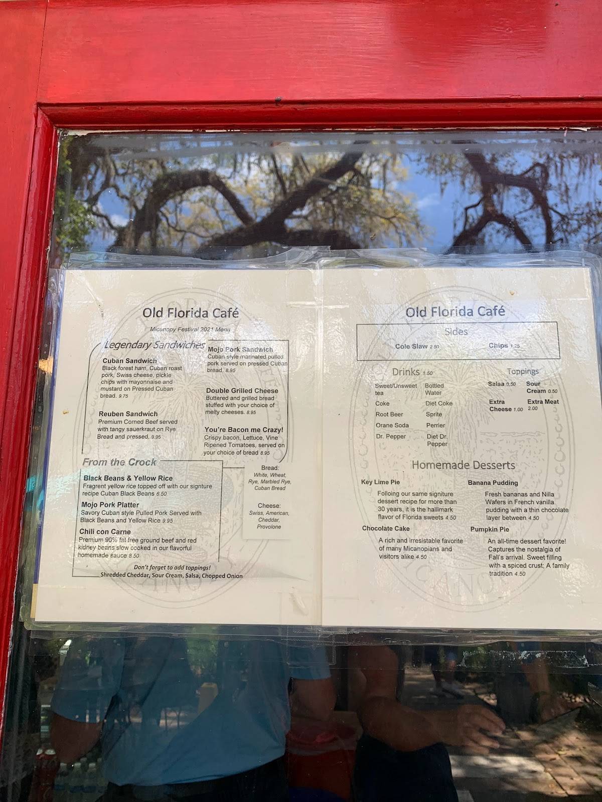 Menu at Old Florida Cafe, Micanopy, 203 NE Cholokka Blvd