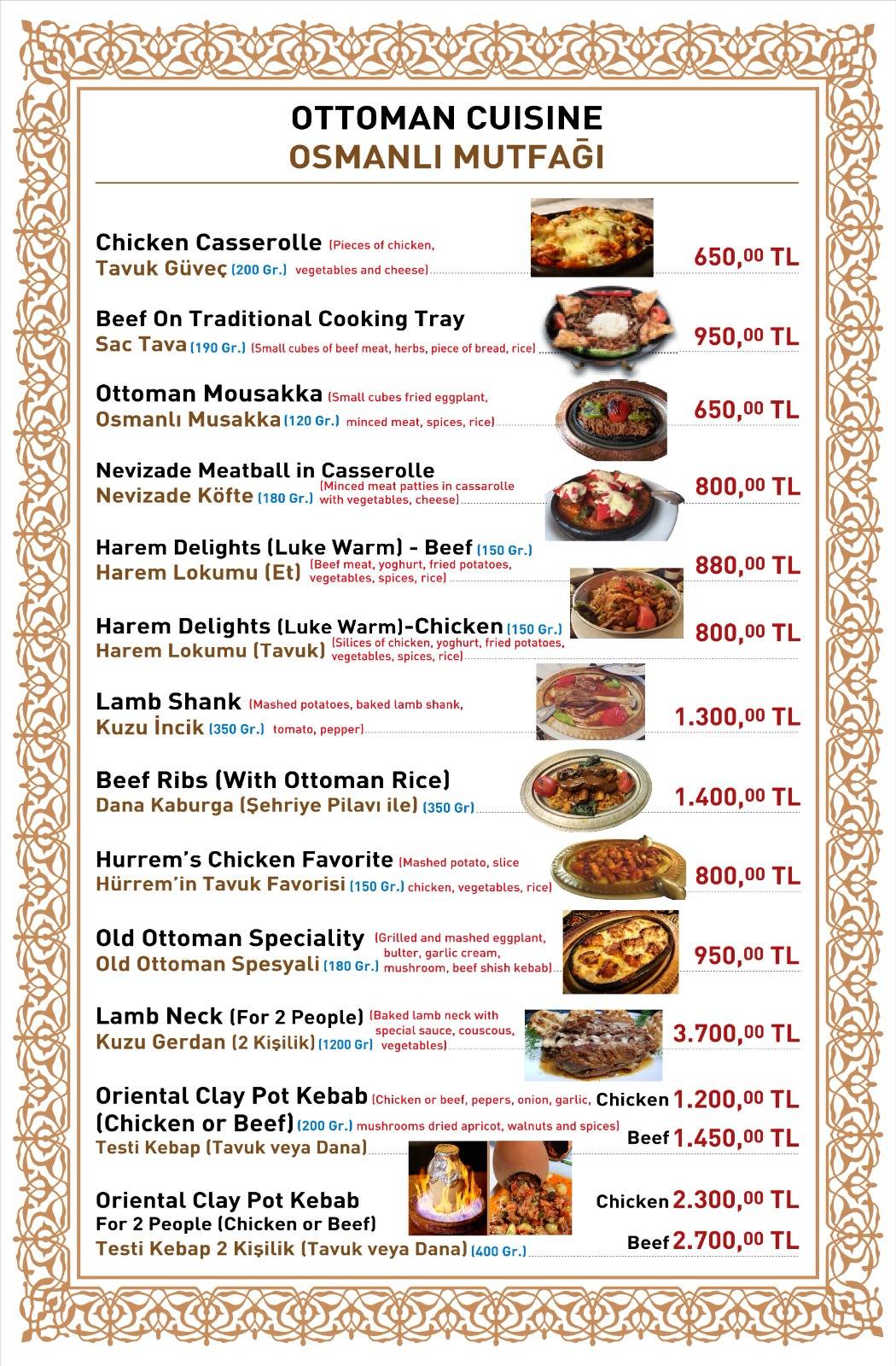 Menu at Old Ottoman Cafe & Restaurant, Istanbul, Cağaloğlu Hamamı Sk ...