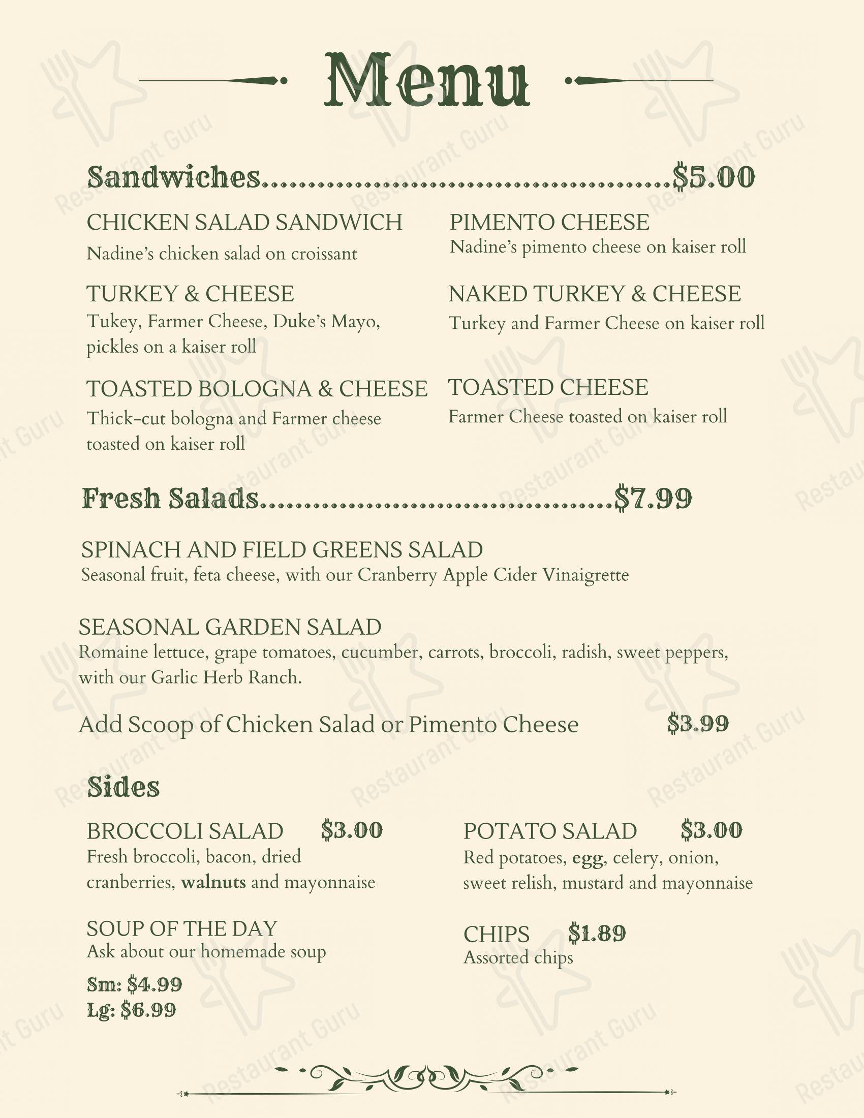 Menu at Old Sautee Market cafe, Sautee Nacoochee