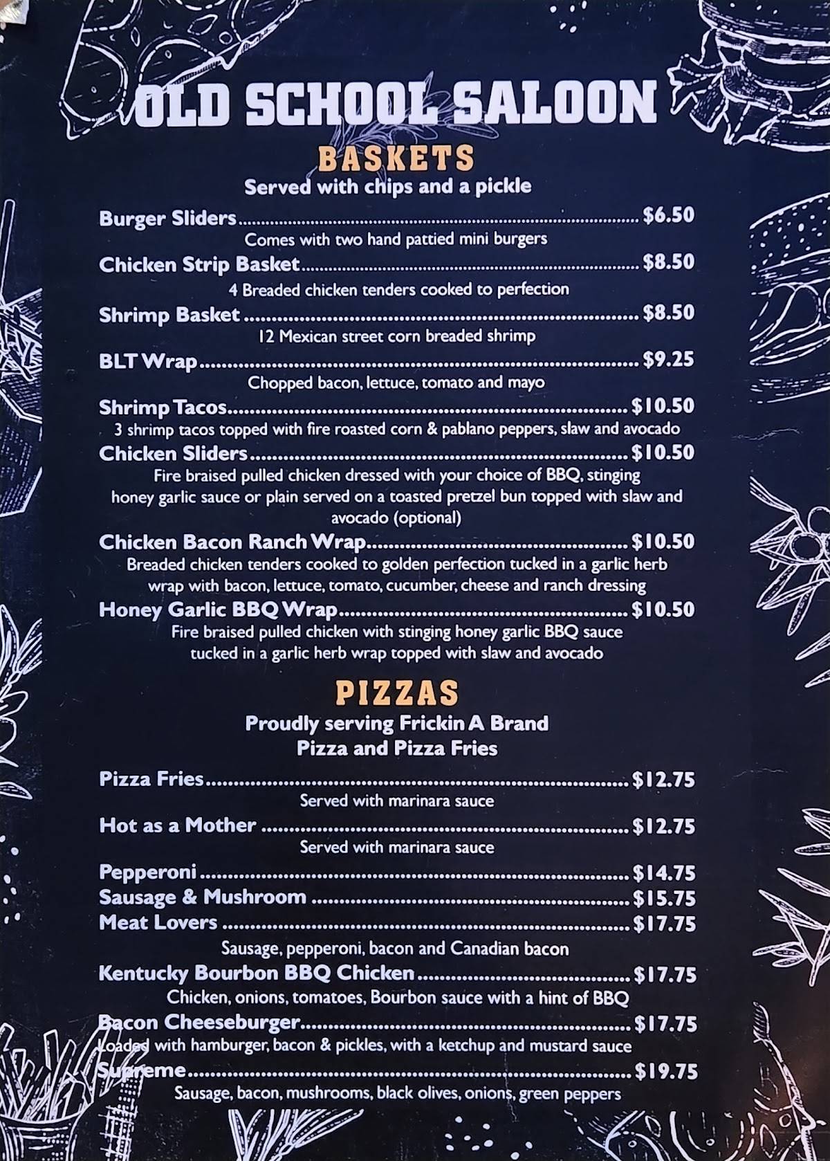Menu at Old School Saloon pub & bar, Medford