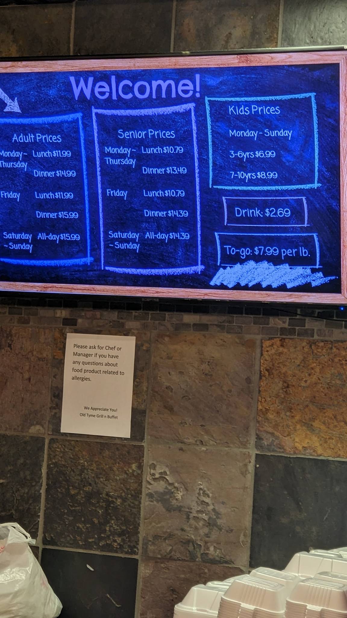 Menu at Old Tyme Grill & Buffet restaurant, Jonesboro