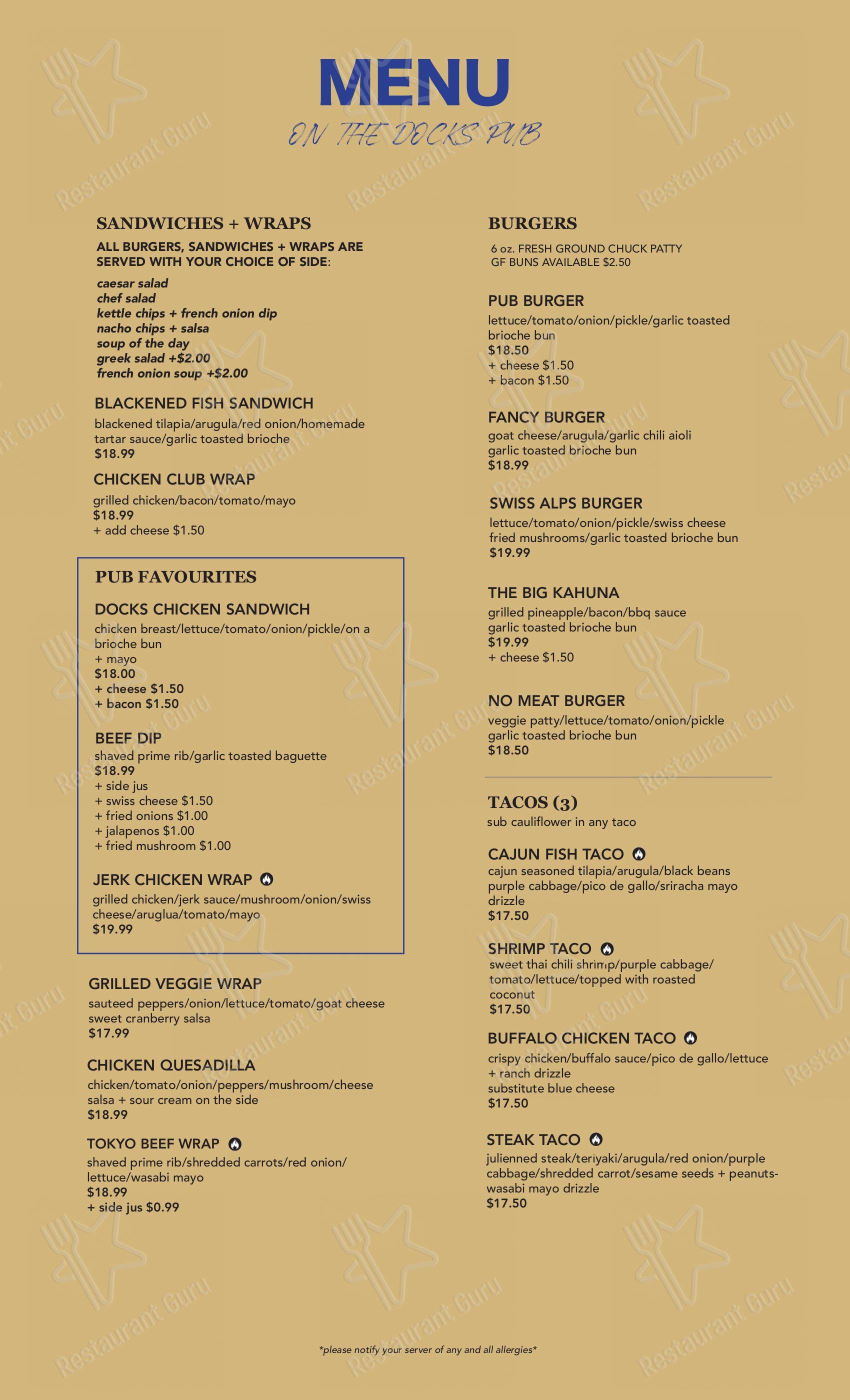 Menu at On The Docks Pub, Huntsville