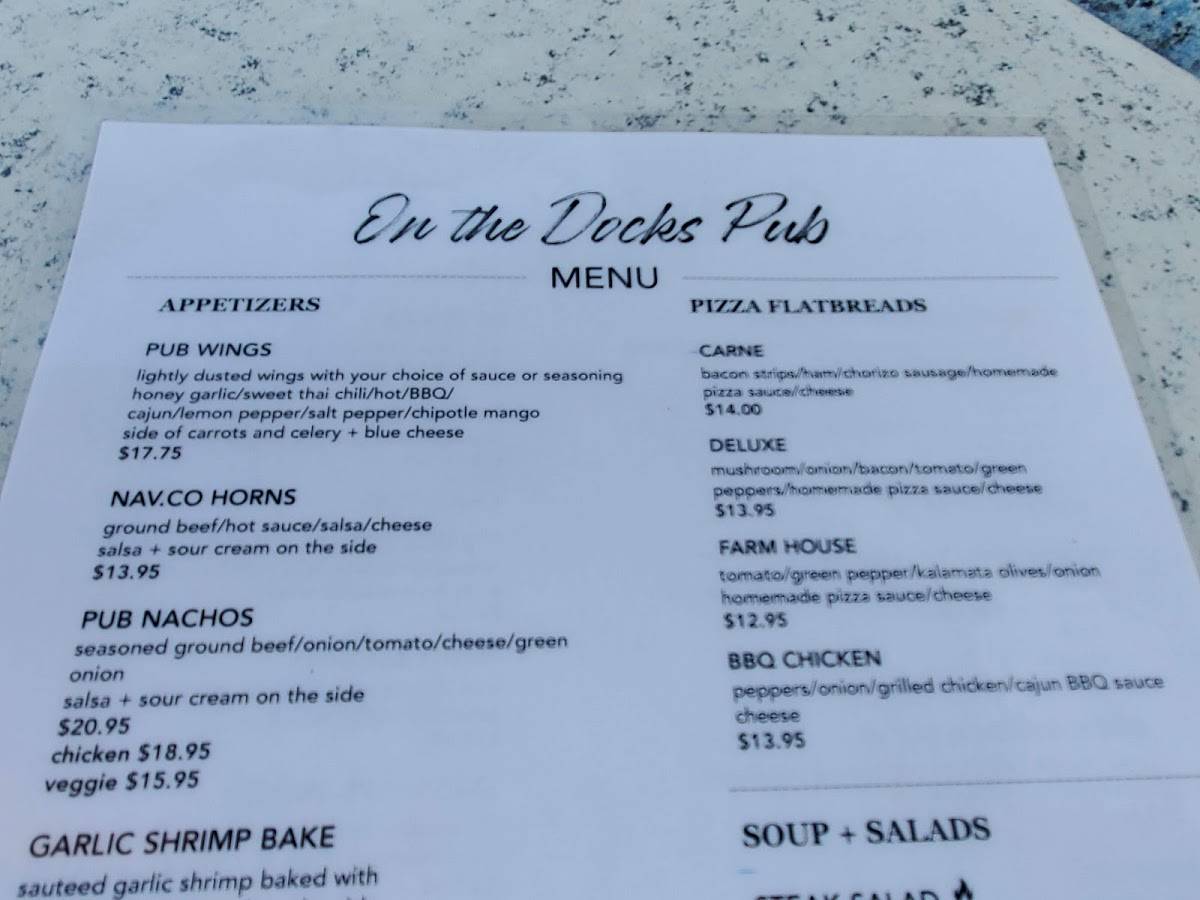 Menu at On The Docks Pub, Huntsville