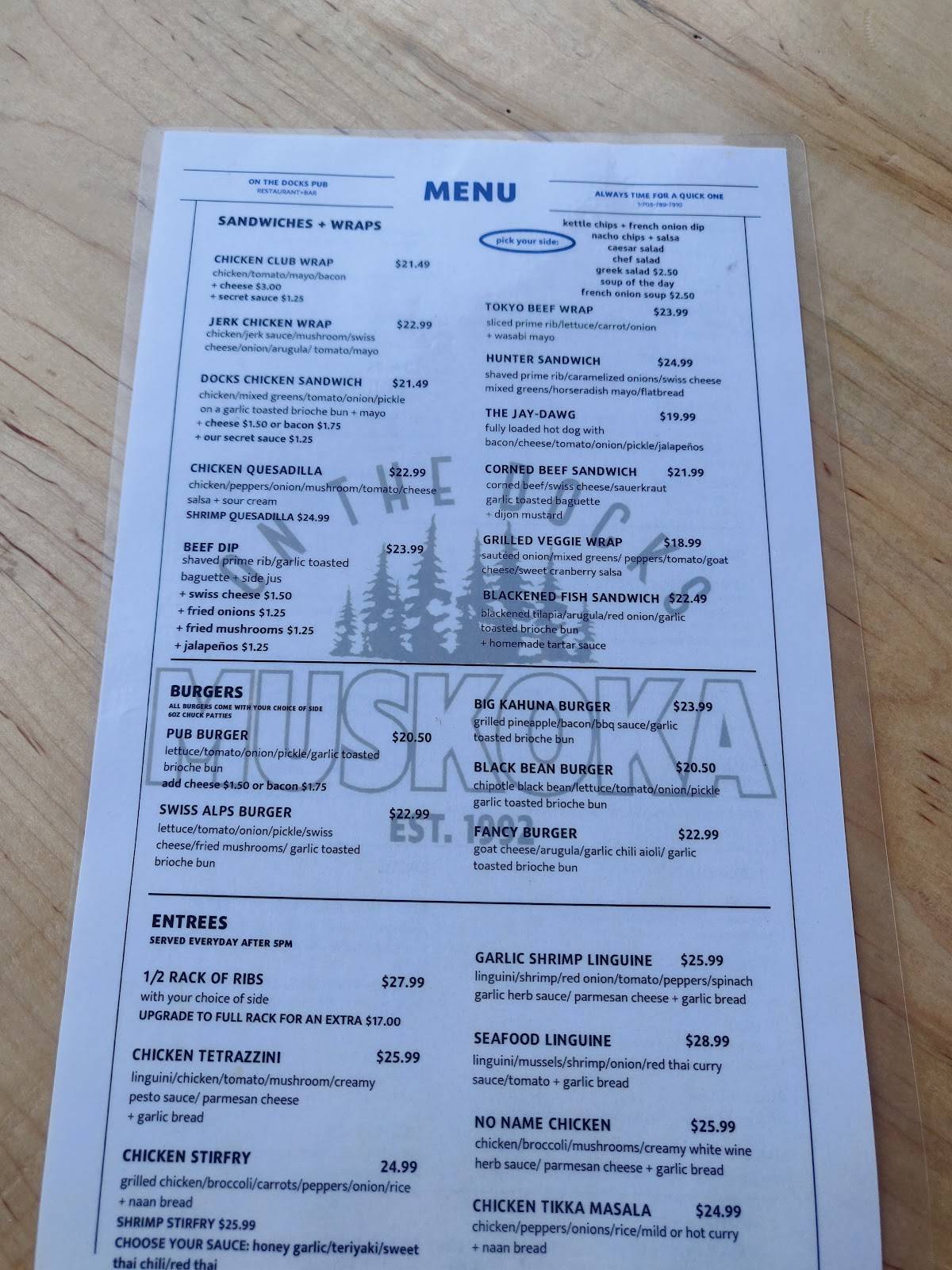 Menu at On The Docks Pub, Huntsville