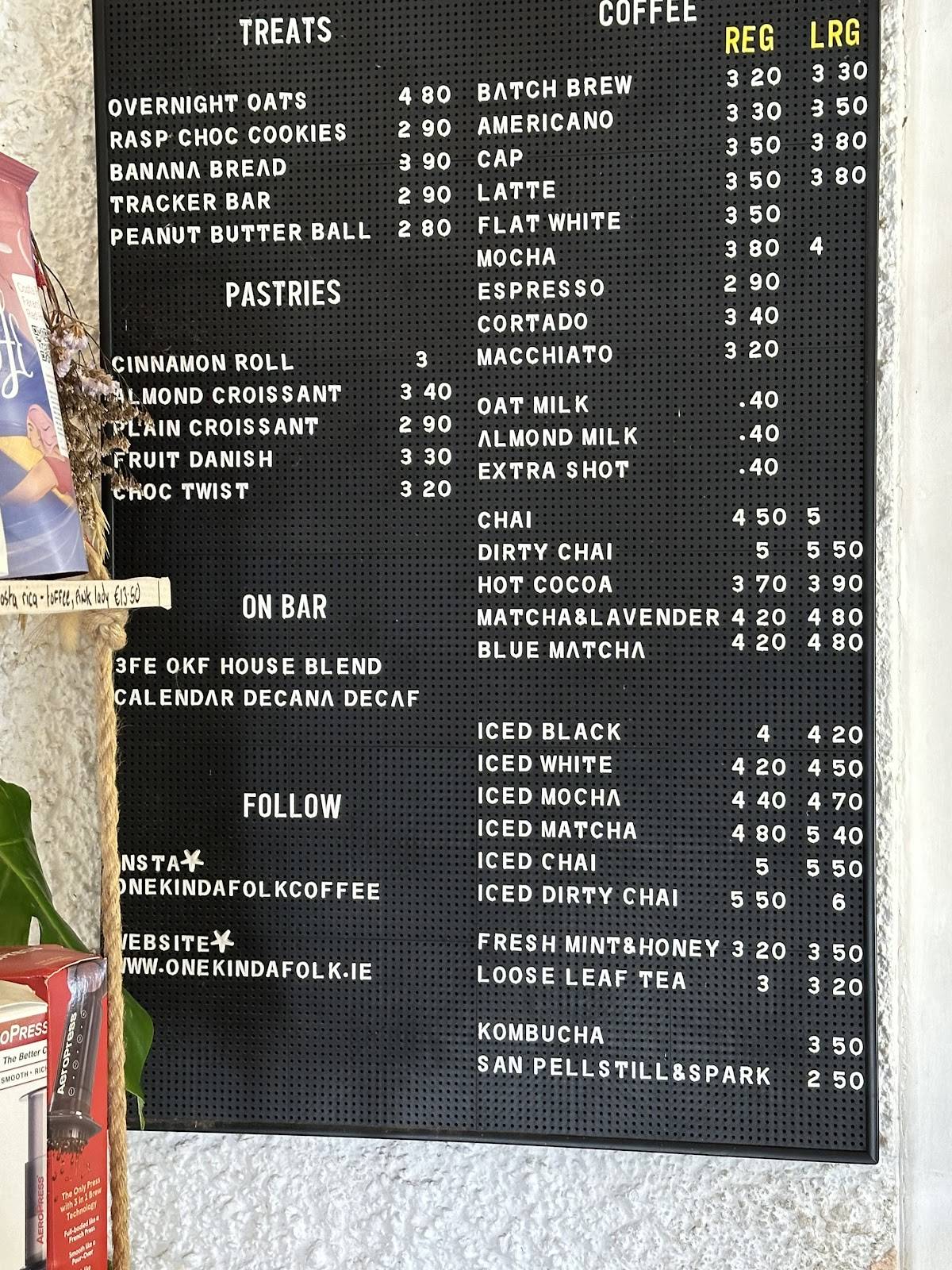 Menu at One Kinda Folk - Dartmouth Rd cafe, Dublin, 28A Dartmouth Rd