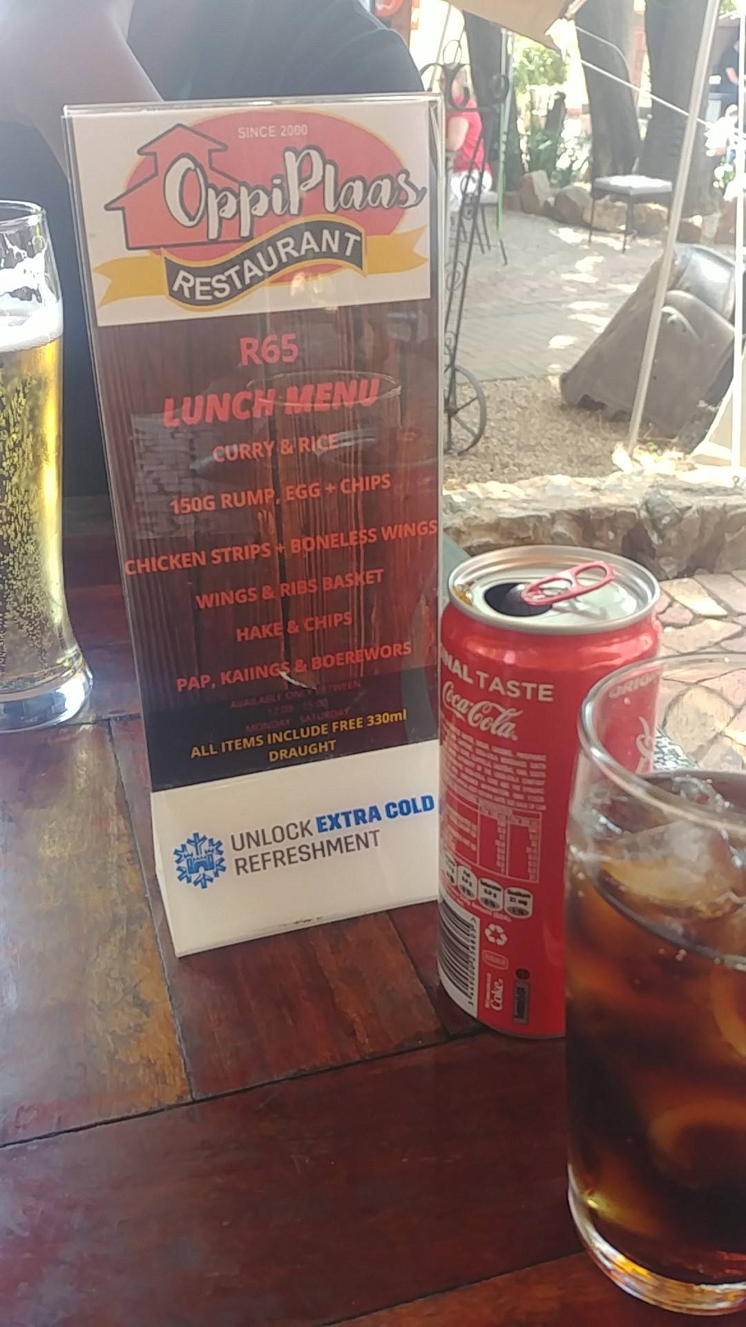 Menu at Oppiplaas restaurant, Pretoria