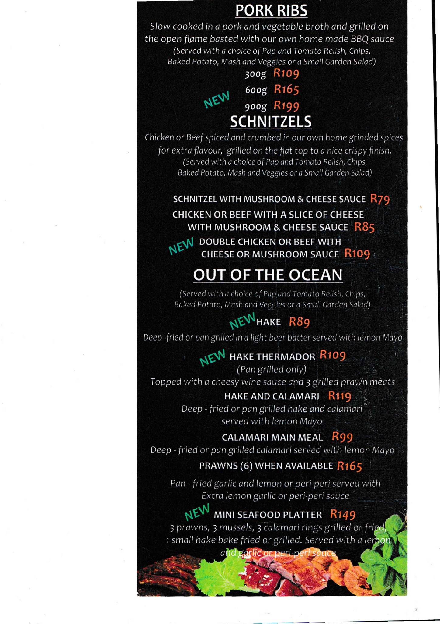 Menu at Oppiplaas restaurant, Pretoria