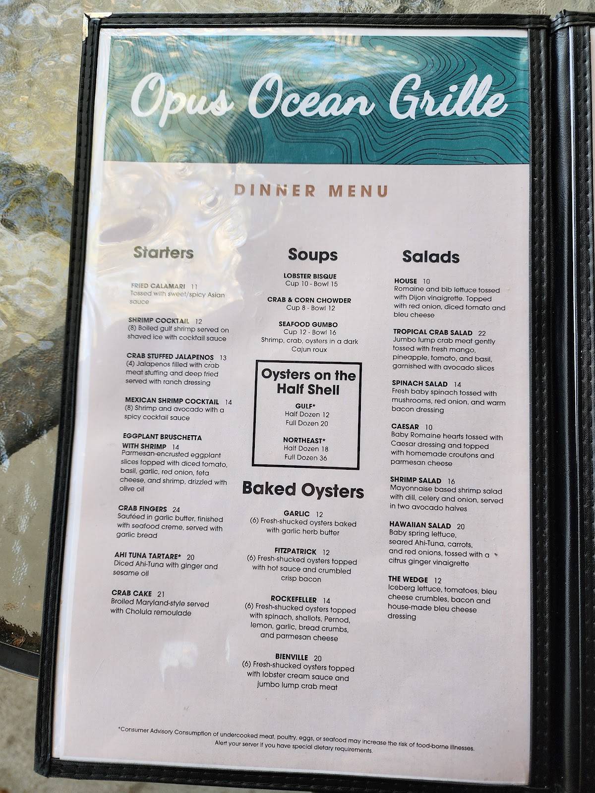 Menu at Opus Ocean Grille restaurant, Clear Lake Shores
