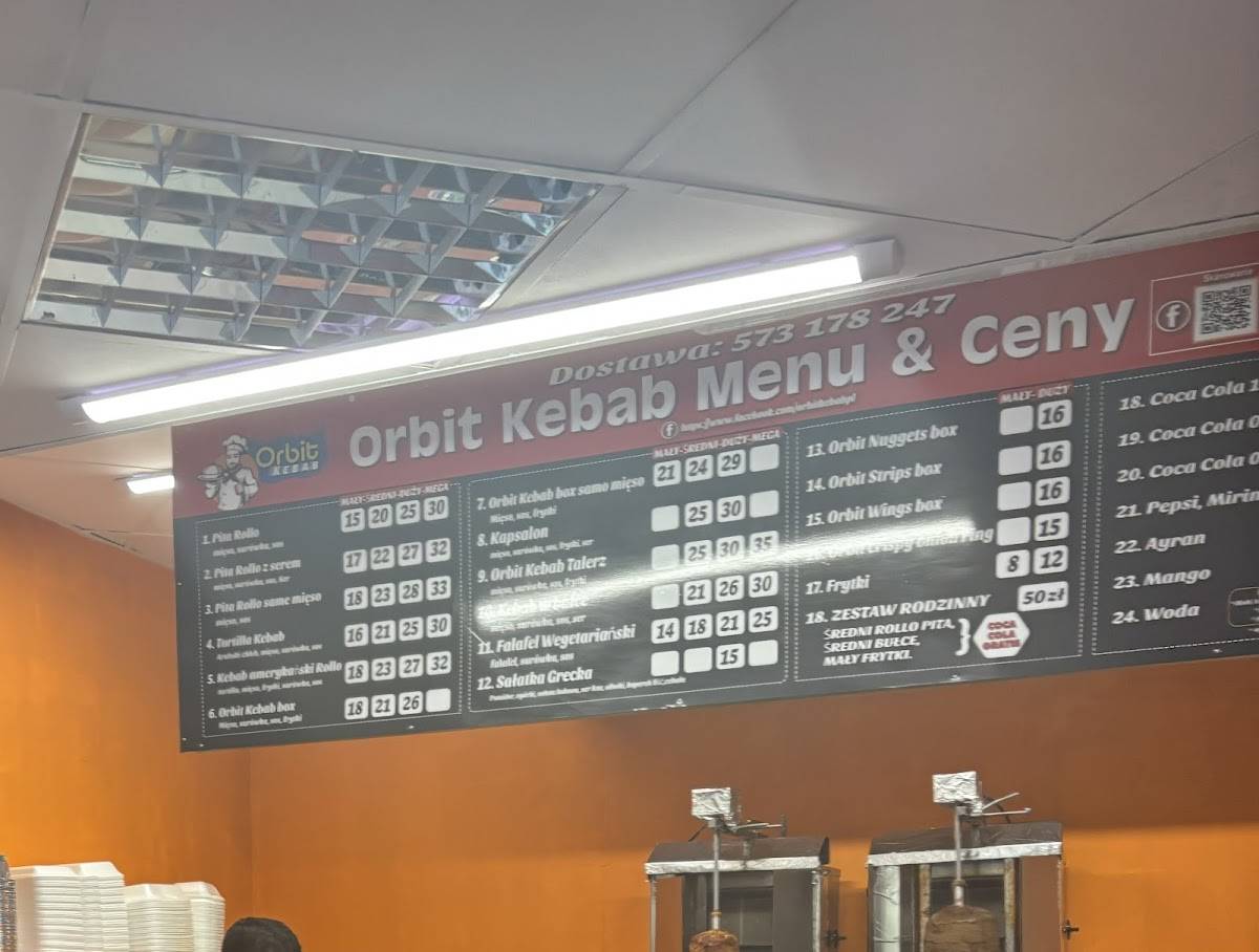 Menu at Orbit Kebab restaurant, Katowice