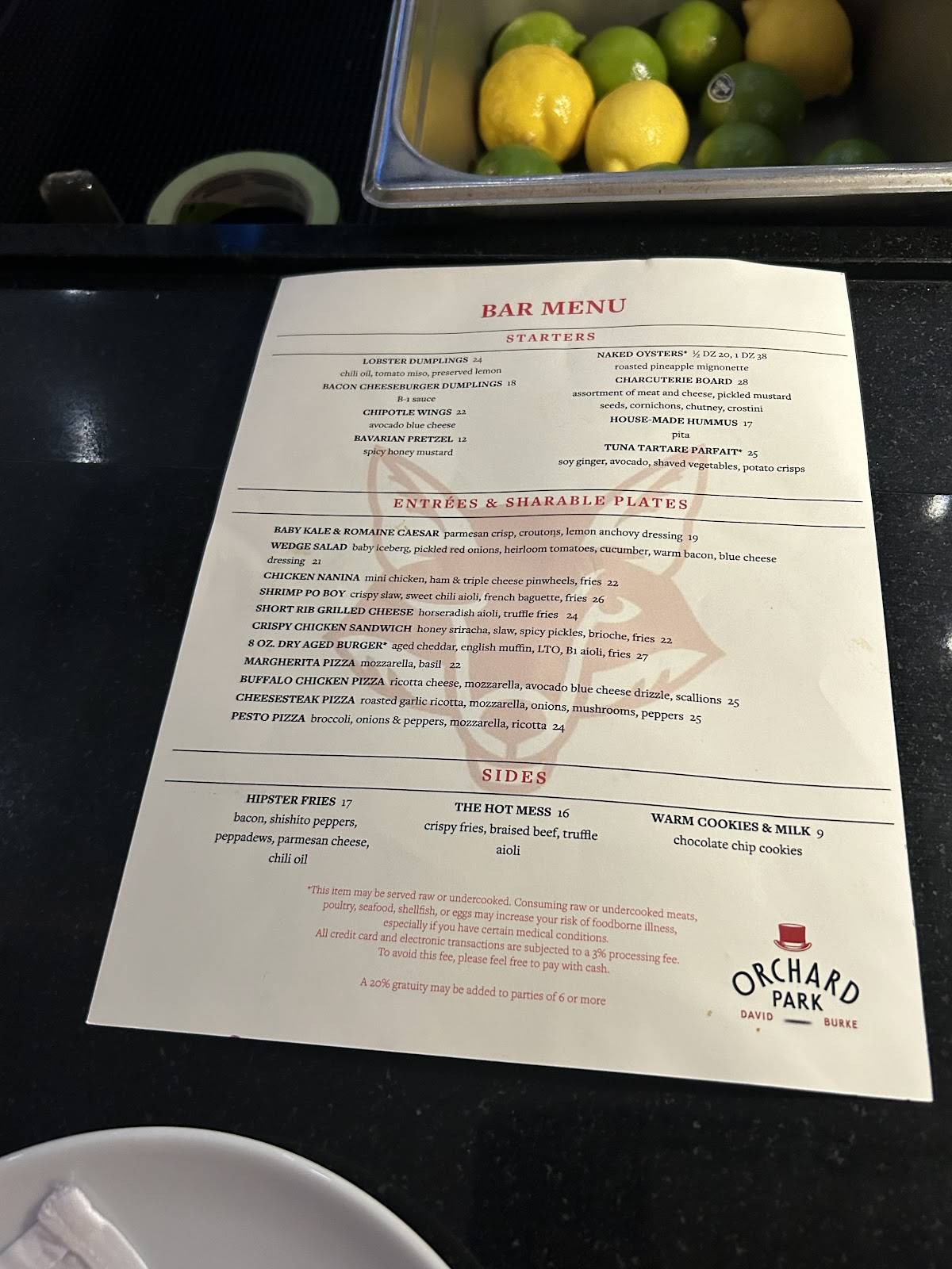 Menu at Orchard Park by David Burke restaurant, East Brunswick, 670 ...