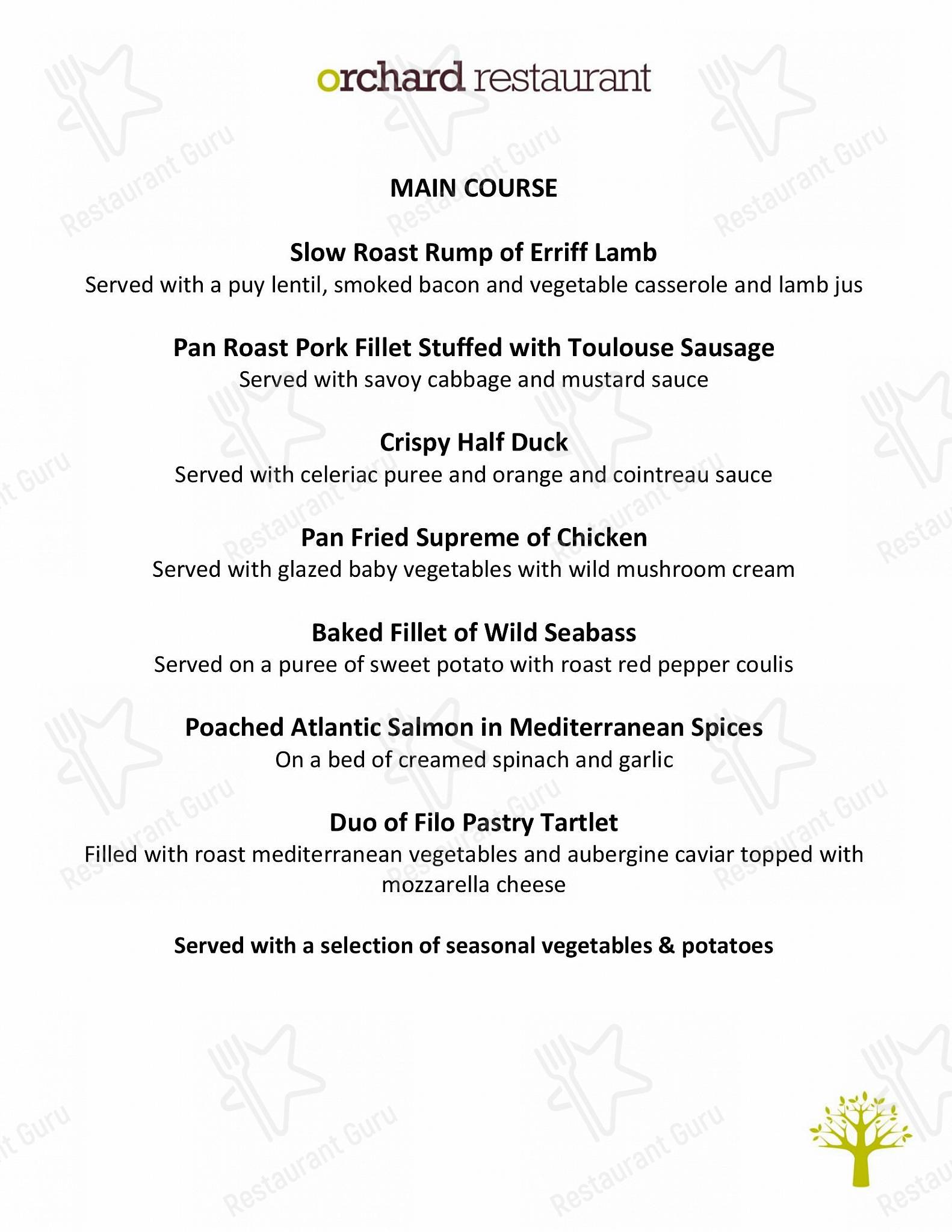Menu at The Orchard Restaurant, Westport