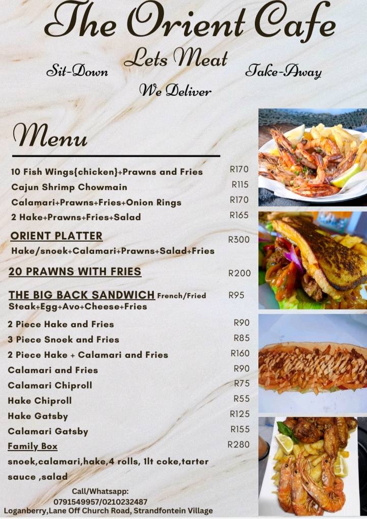 Menu at Orient Cafe, Cape Town