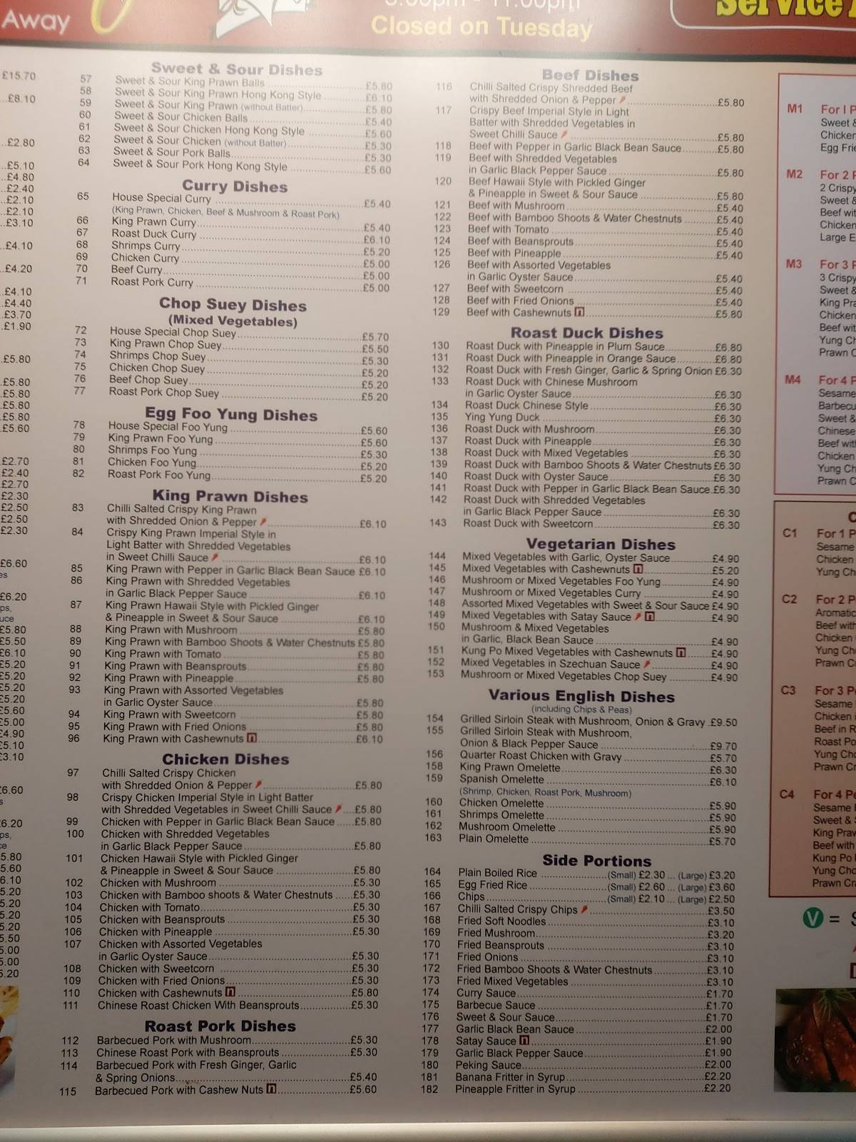 Menu at Oriental Chef fast food, Leicester, 172 Ryder Rd