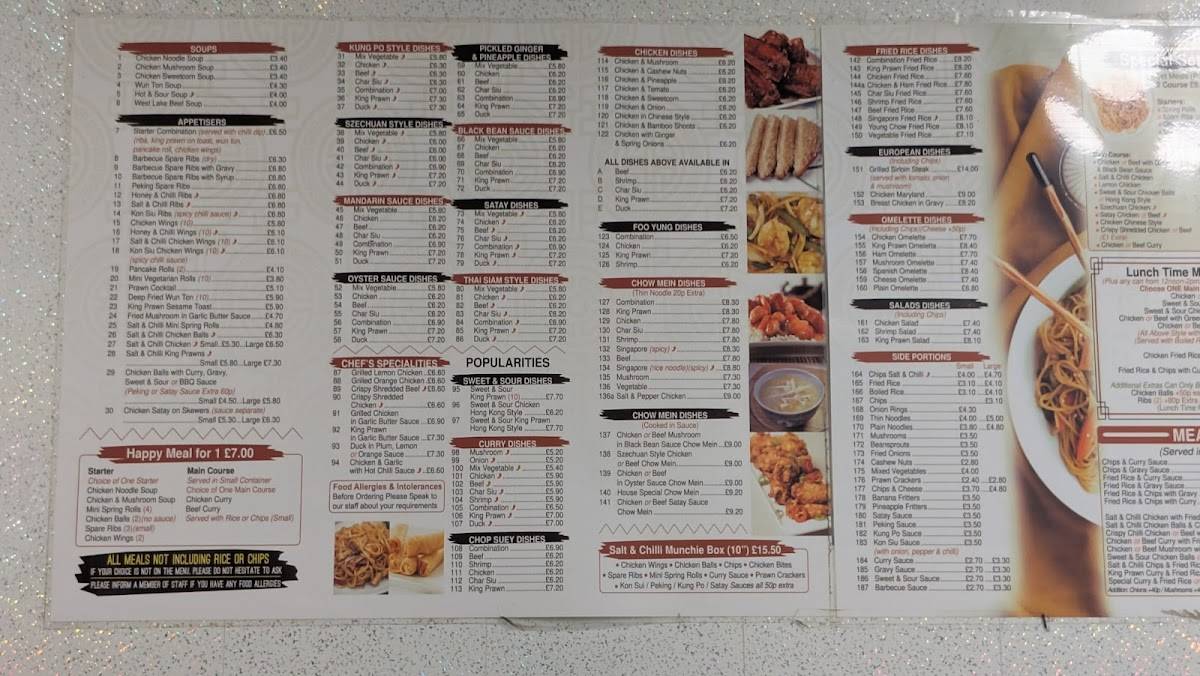 Menu at Oriental House fast food, Coatbridge, 73 Main St