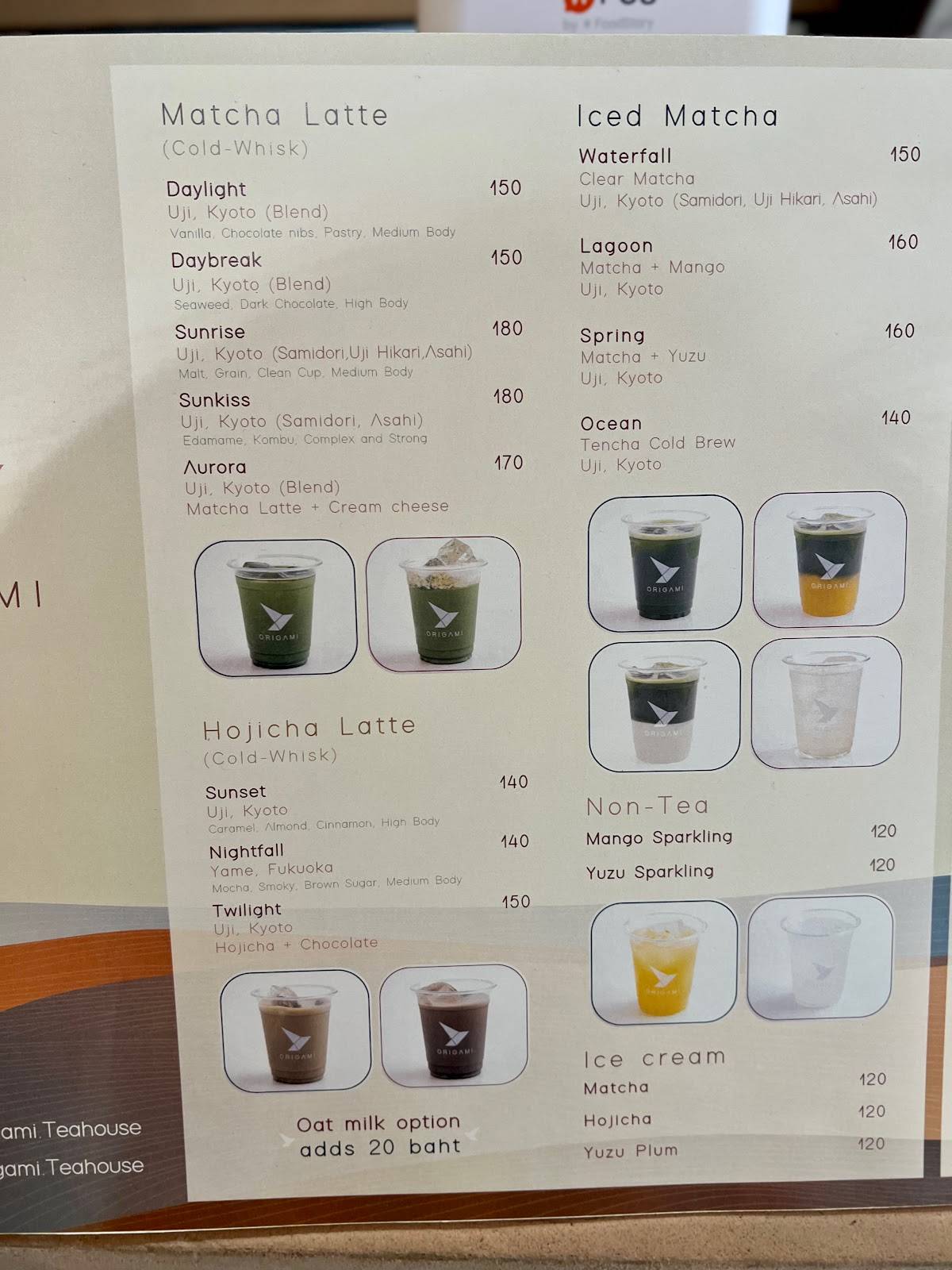 Menu at Origami Teahouse 抹茶店, Bangkok