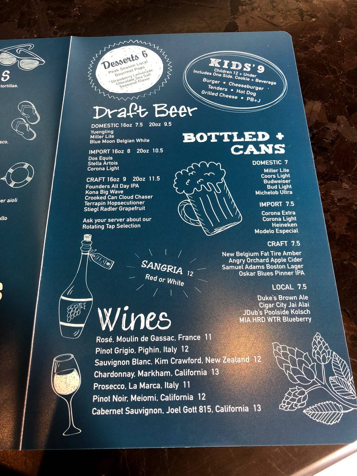 Menu at Falls Pool Bar & Grill, Orlando