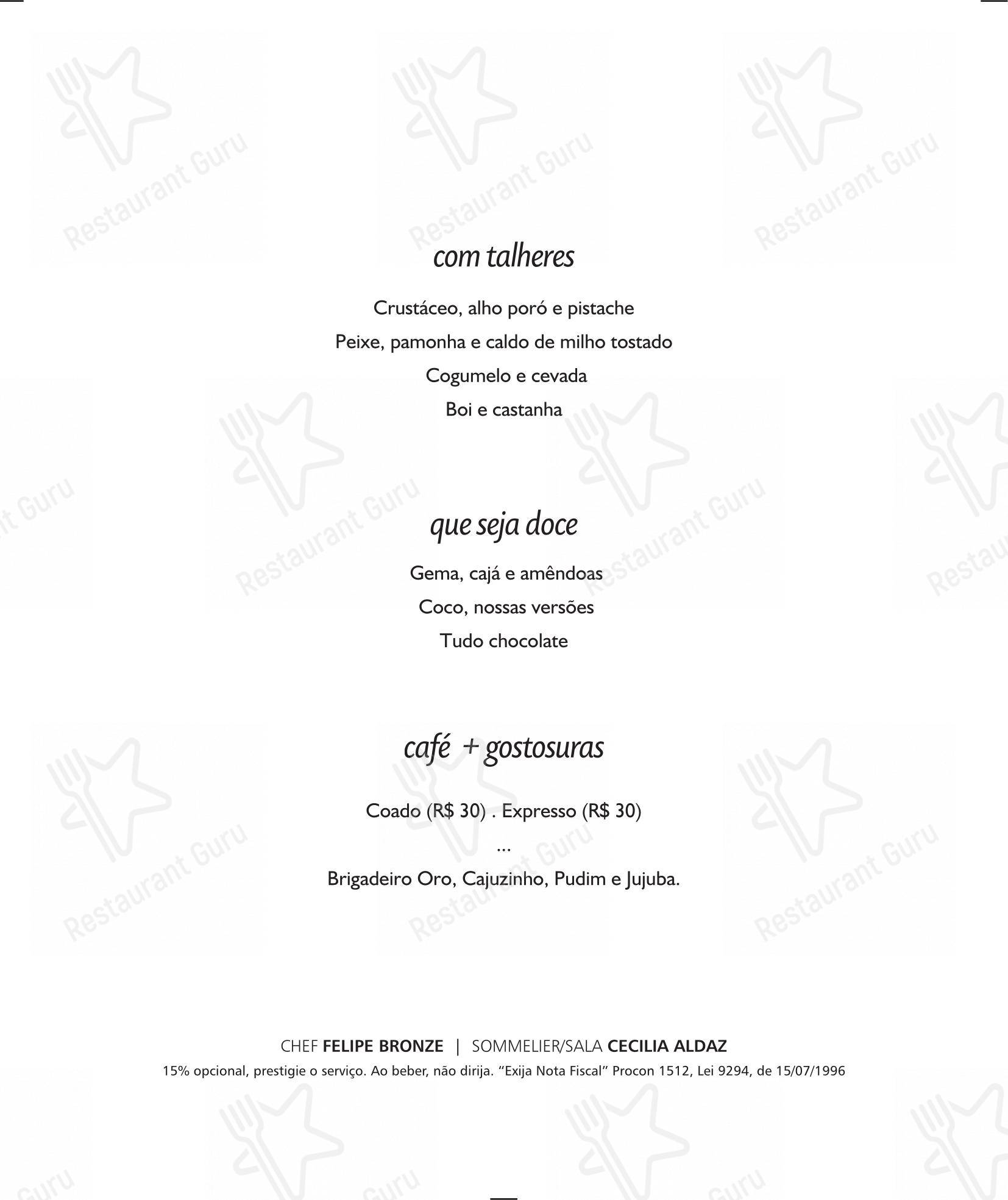 Carta del restaurante Oro, Rio del Janeiro, Av. Gen. San Martin