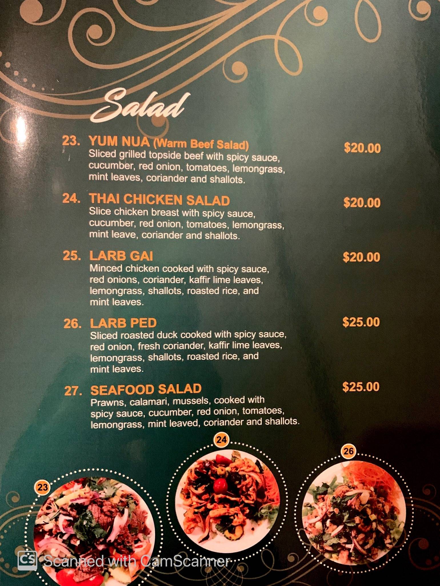 Menu at Orso Thai restaurant, Stanthorpe