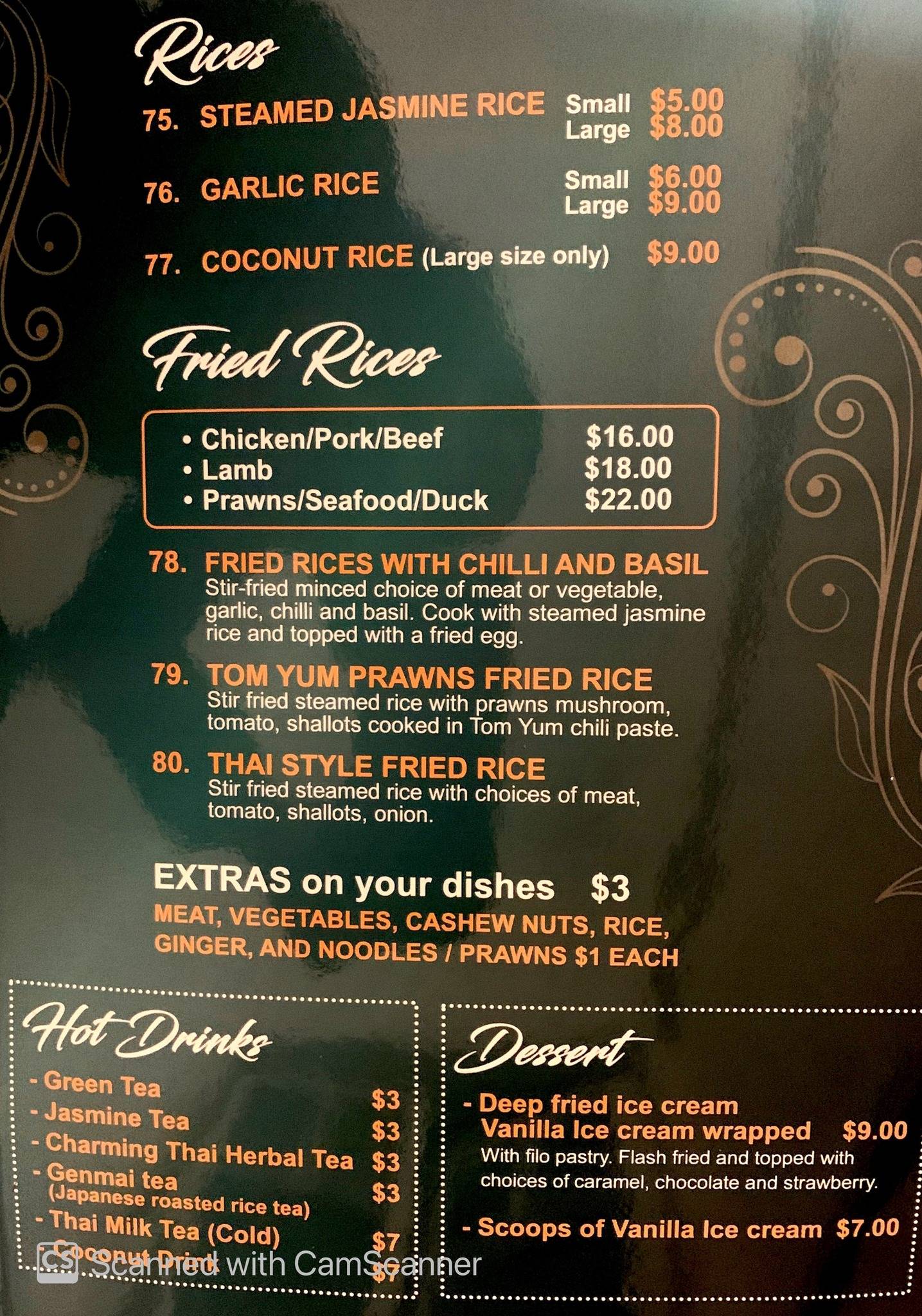Menu at Orso Thai restaurant, Stanthorpe