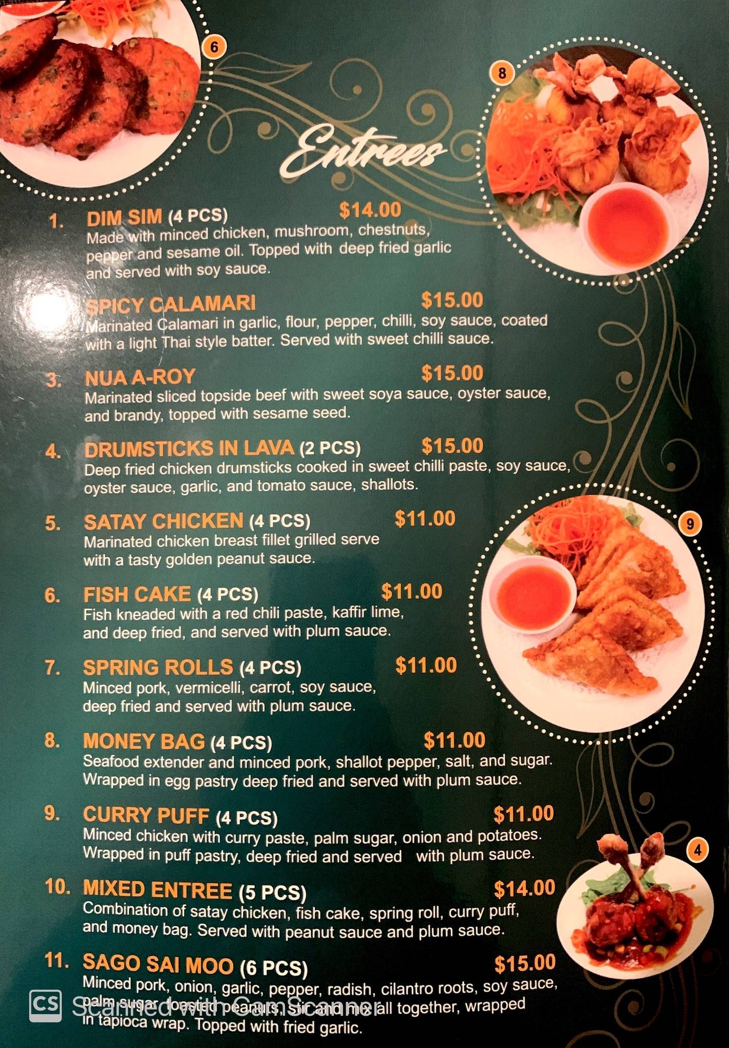 Menu at Orso Thai restaurant, Stanthorpe