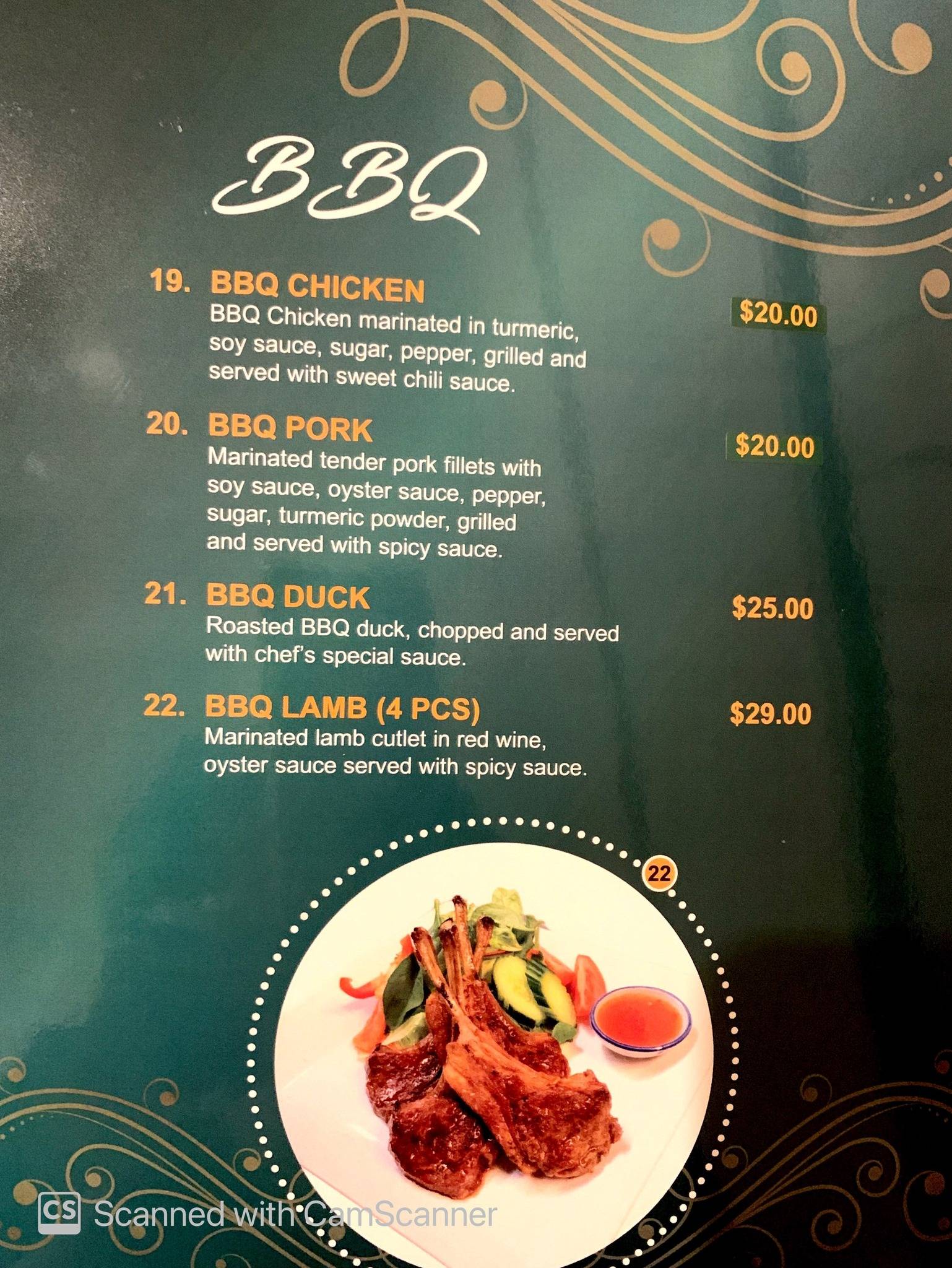 Menu at Orso Thai restaurant, Stanthorpe