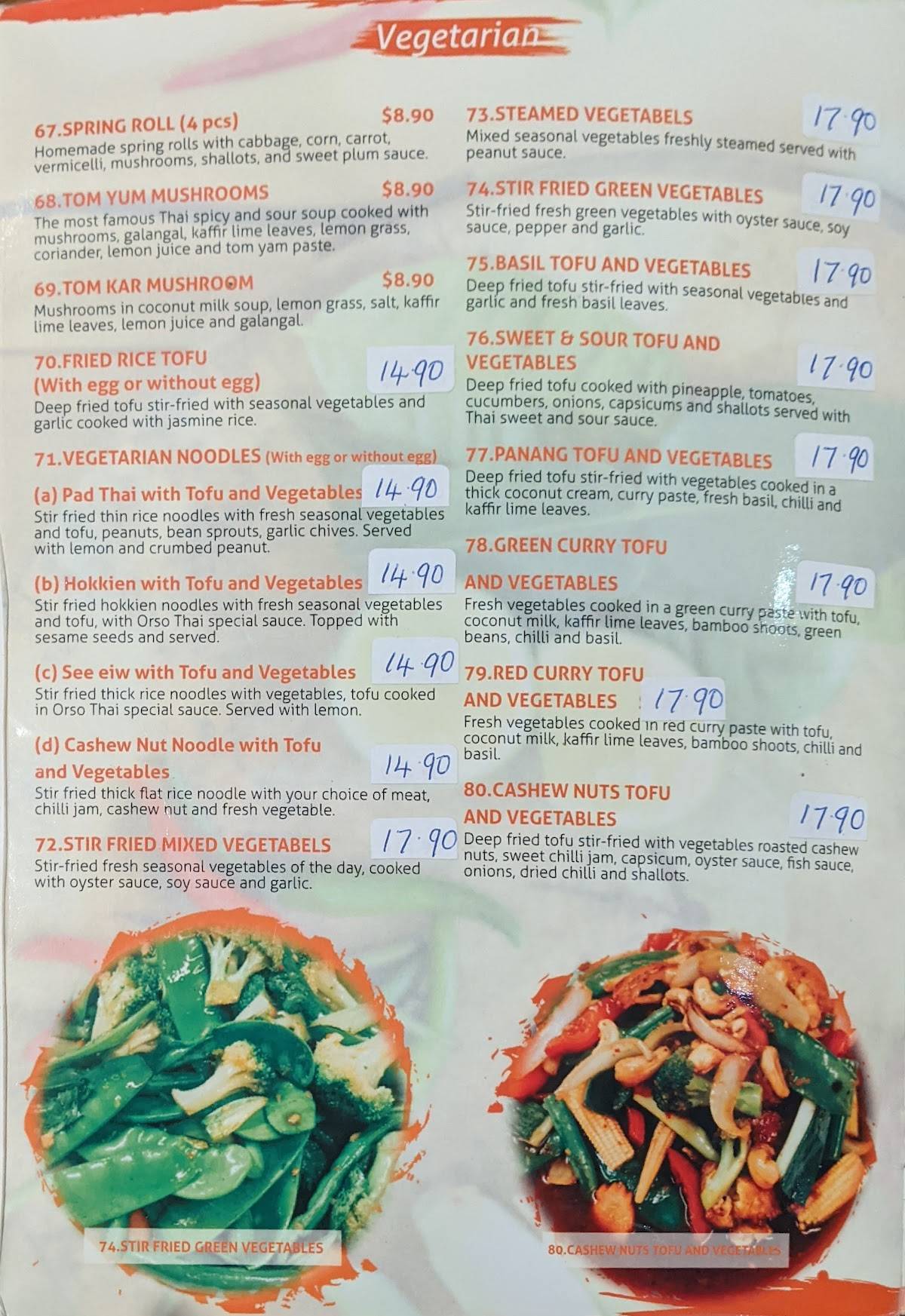 Menu at Orso Thai restaurant, Stanthorpe