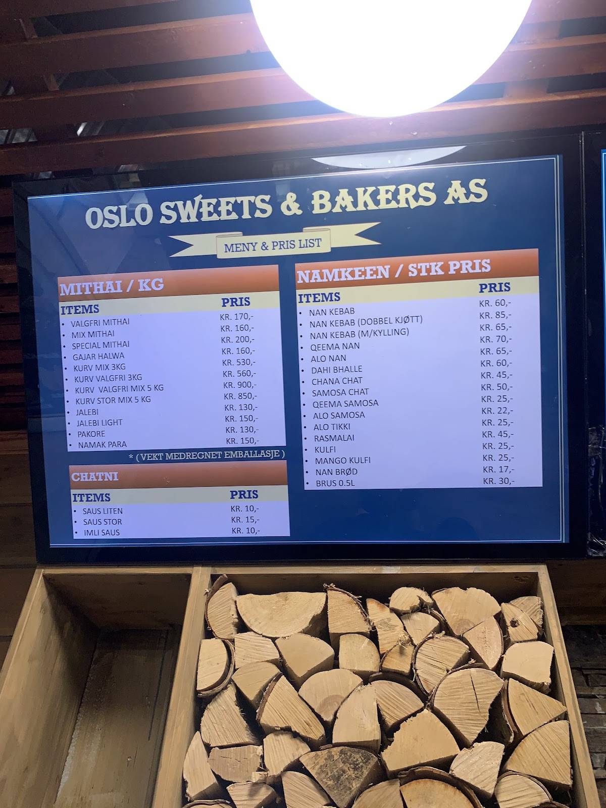 Menu at Oslo Sweets restaurant, Oslo