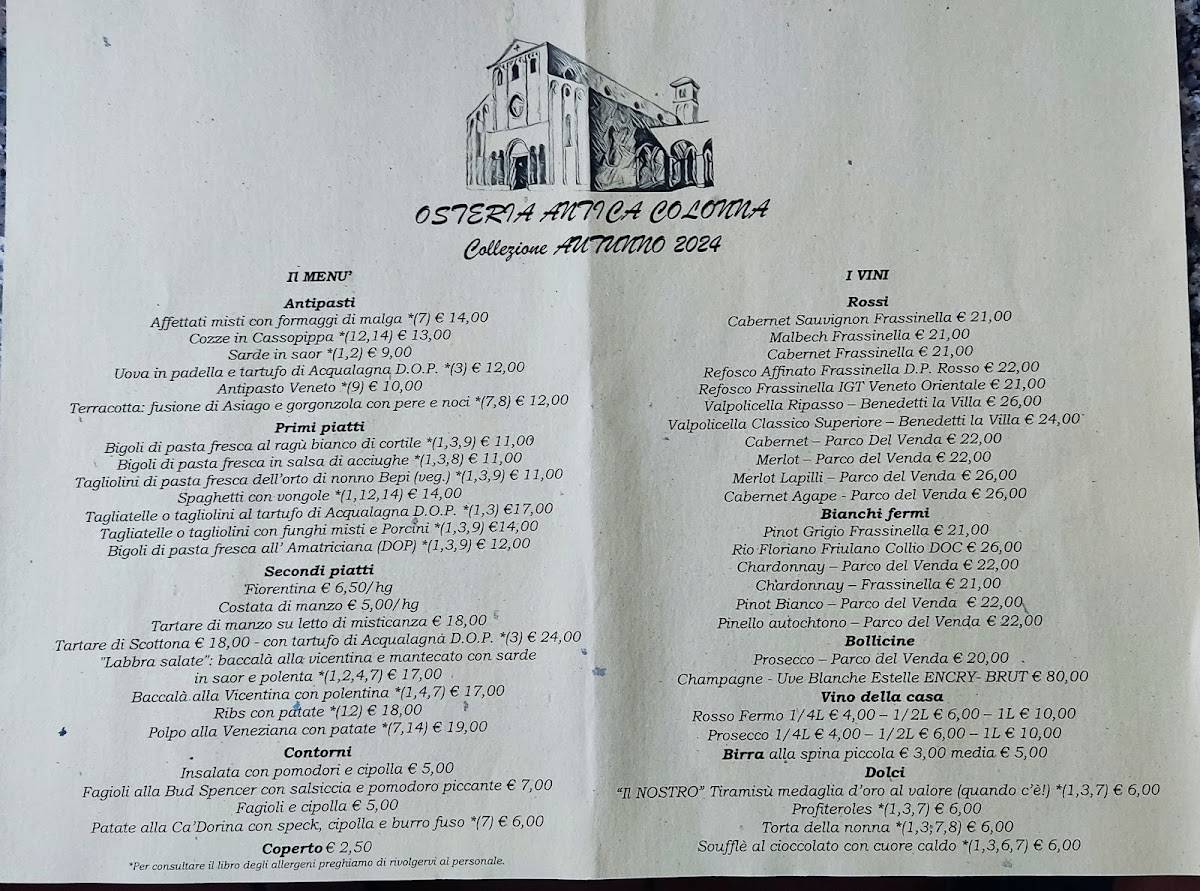 Menu da Osteria Antica Colonna - Nuova Gestione ristorante, Padova