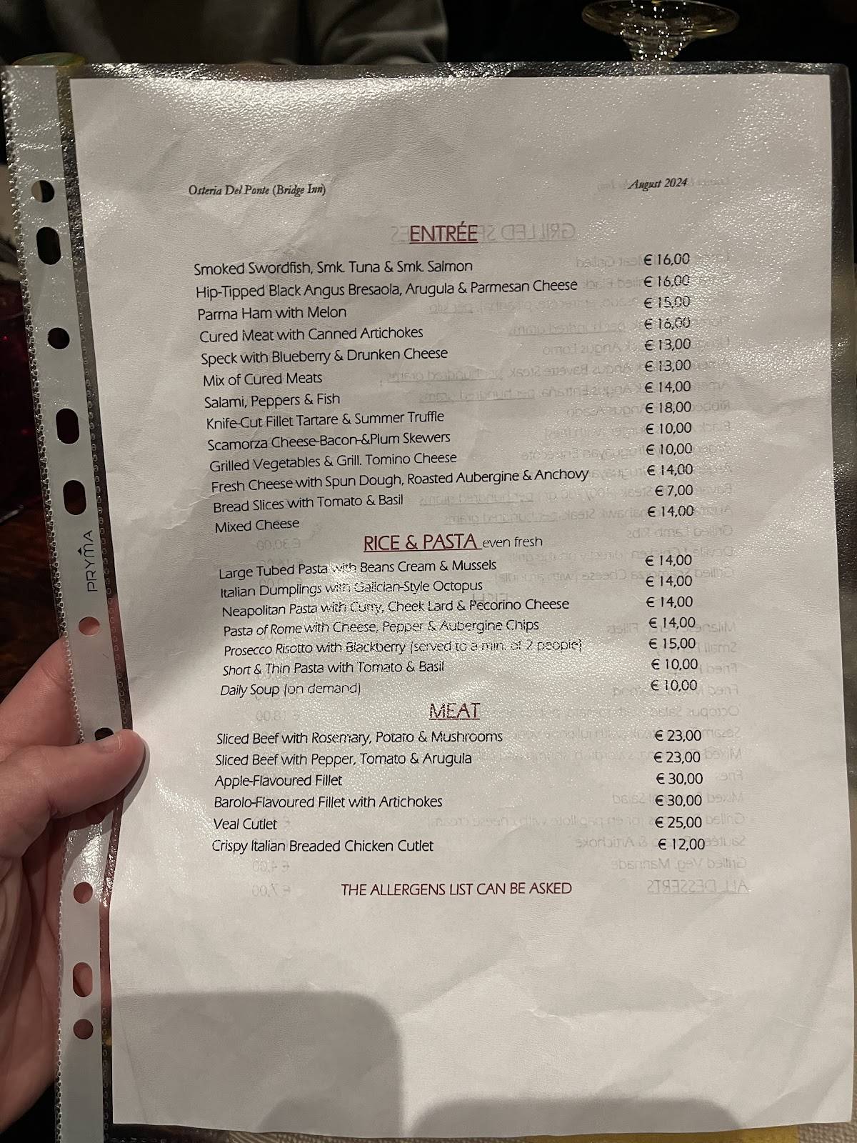 Menu at Osteria Bar Del Ponte, Boffalora Sopra Ticino