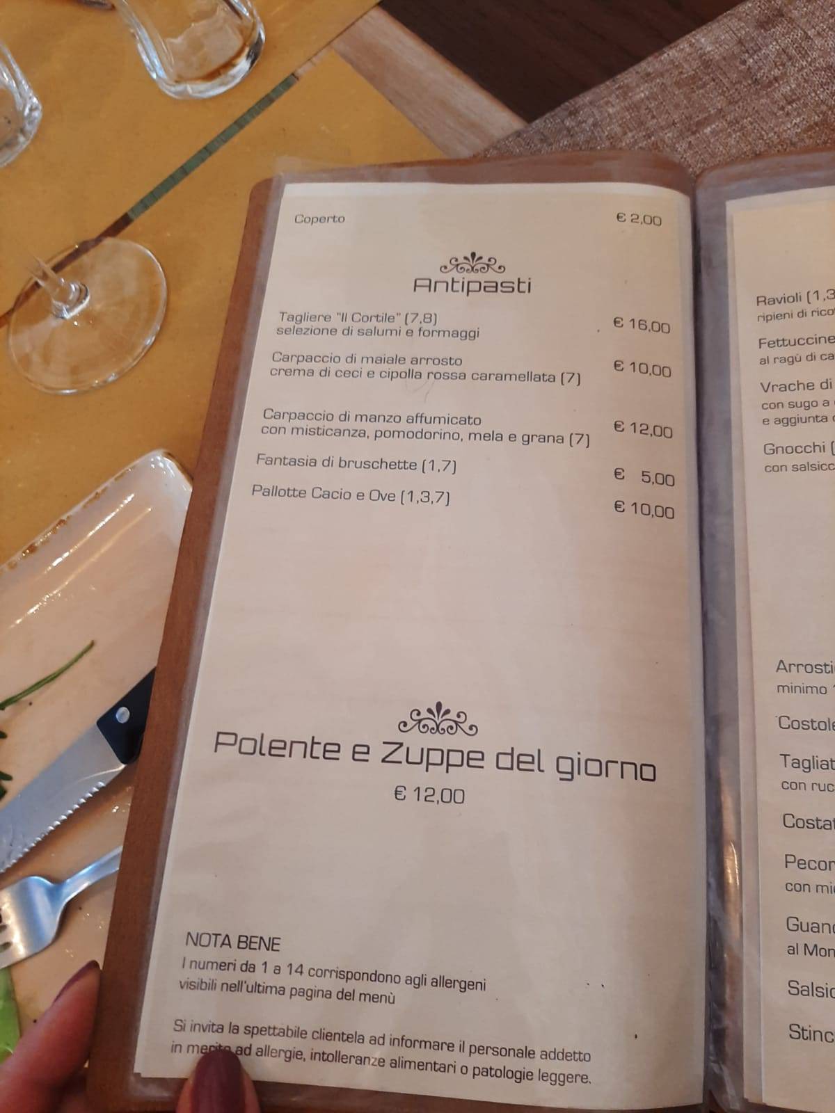 Menu at Osteria Il Cortile restaurant, Castel di Sangro