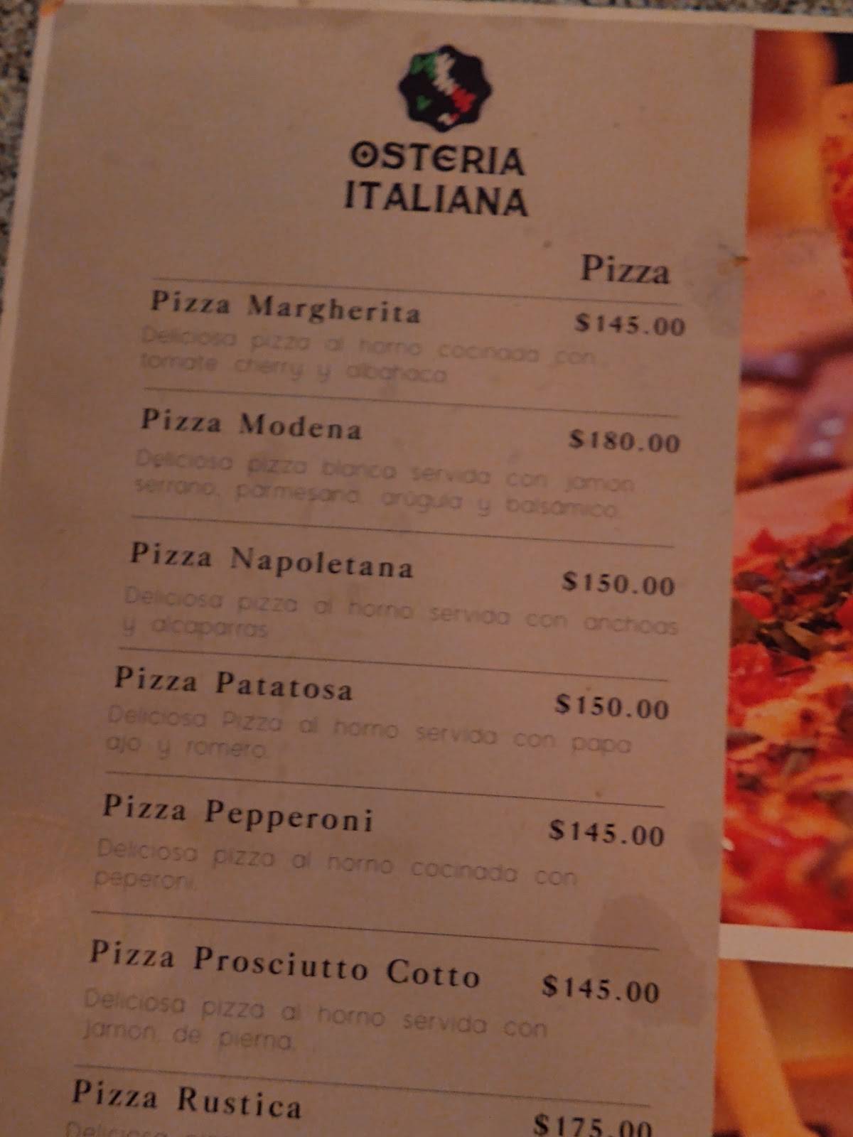 Carta del restaurante Osteria Italiana Las Américas (grupo San Pancho ...