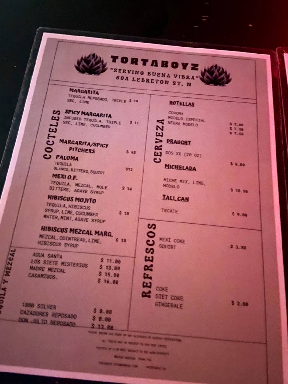 Menu at Torta Boyz restaurant, Ottawa