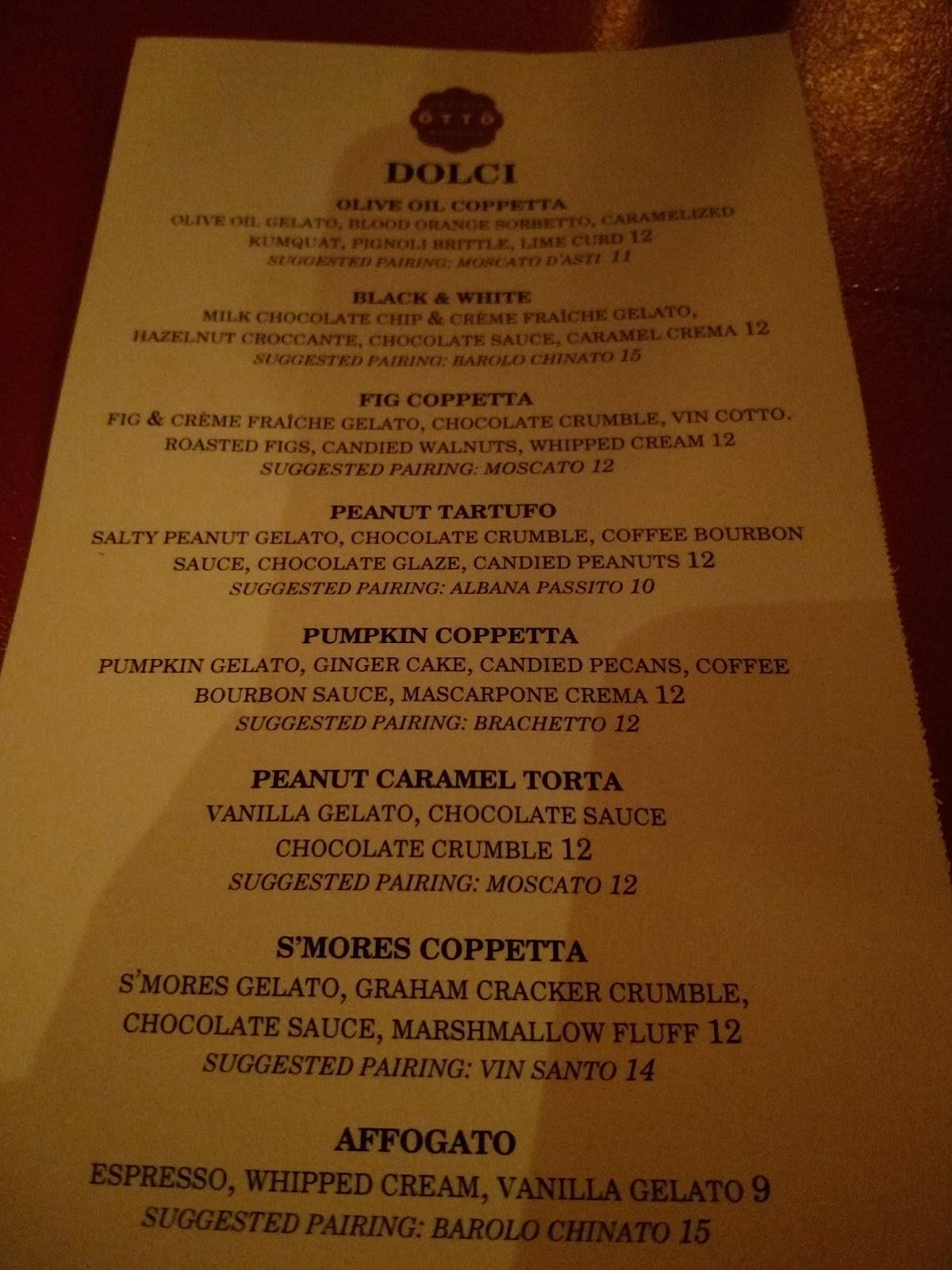 Menu at Otto Enoteca Pizzeria, New York City