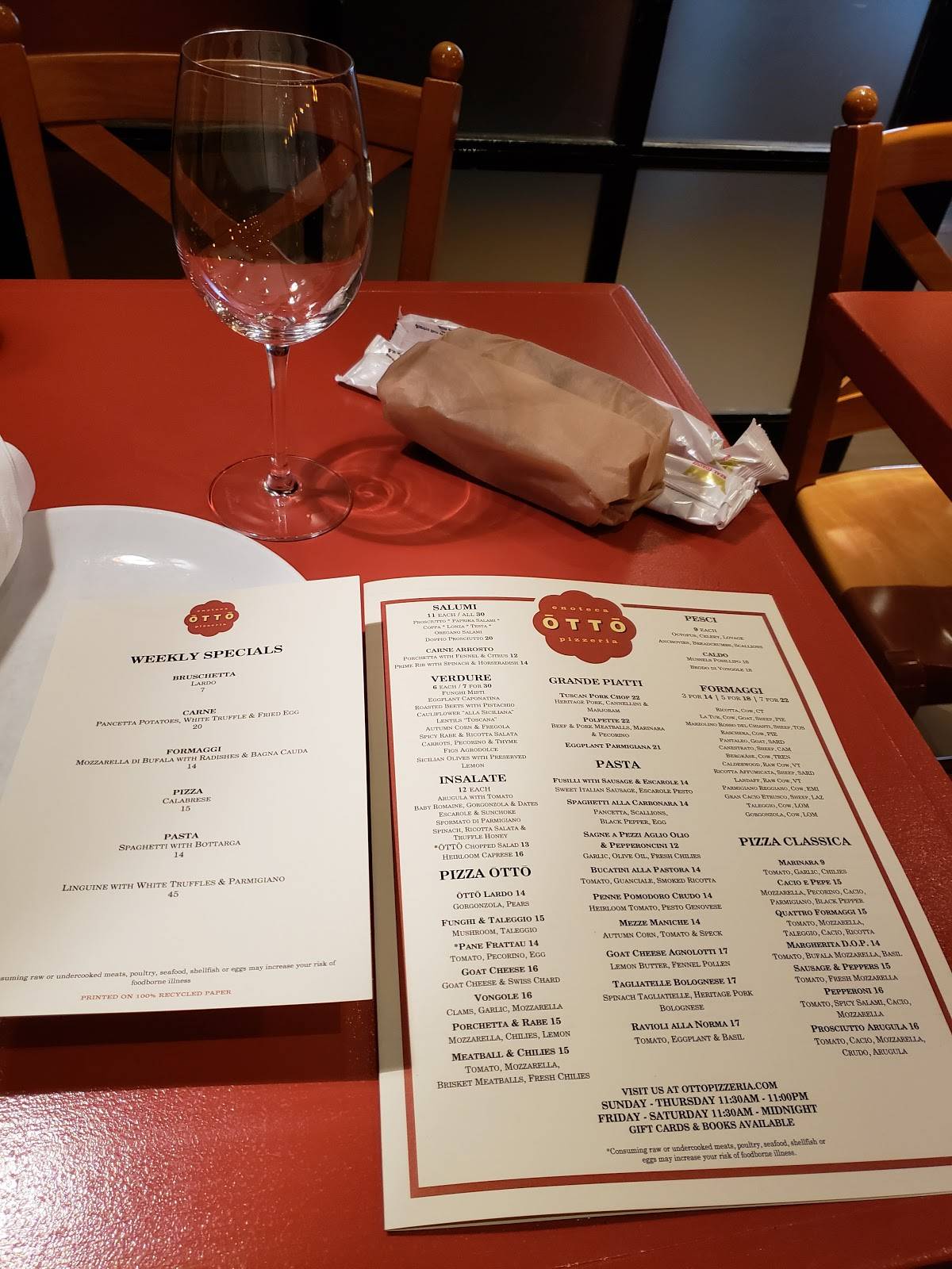 Menu at Otto Enoteca Pizzeria, New York City