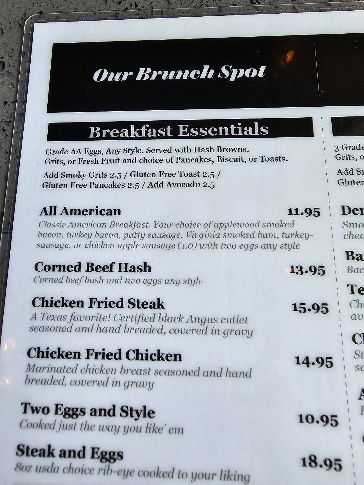 Menu at Our Brunch Spot restaurant, Fort Worth, Timberland Blvd #400
