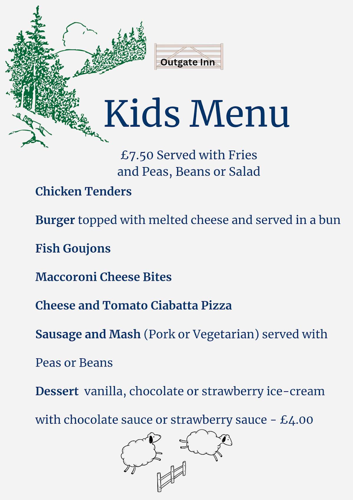 Menu at Outgate Inn pub & bar, Ambleside