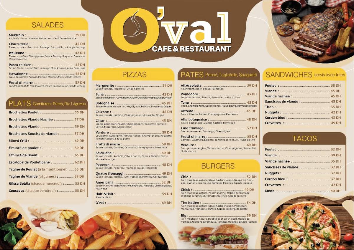 Menu au O'val Café Restaurant, Casablanca
