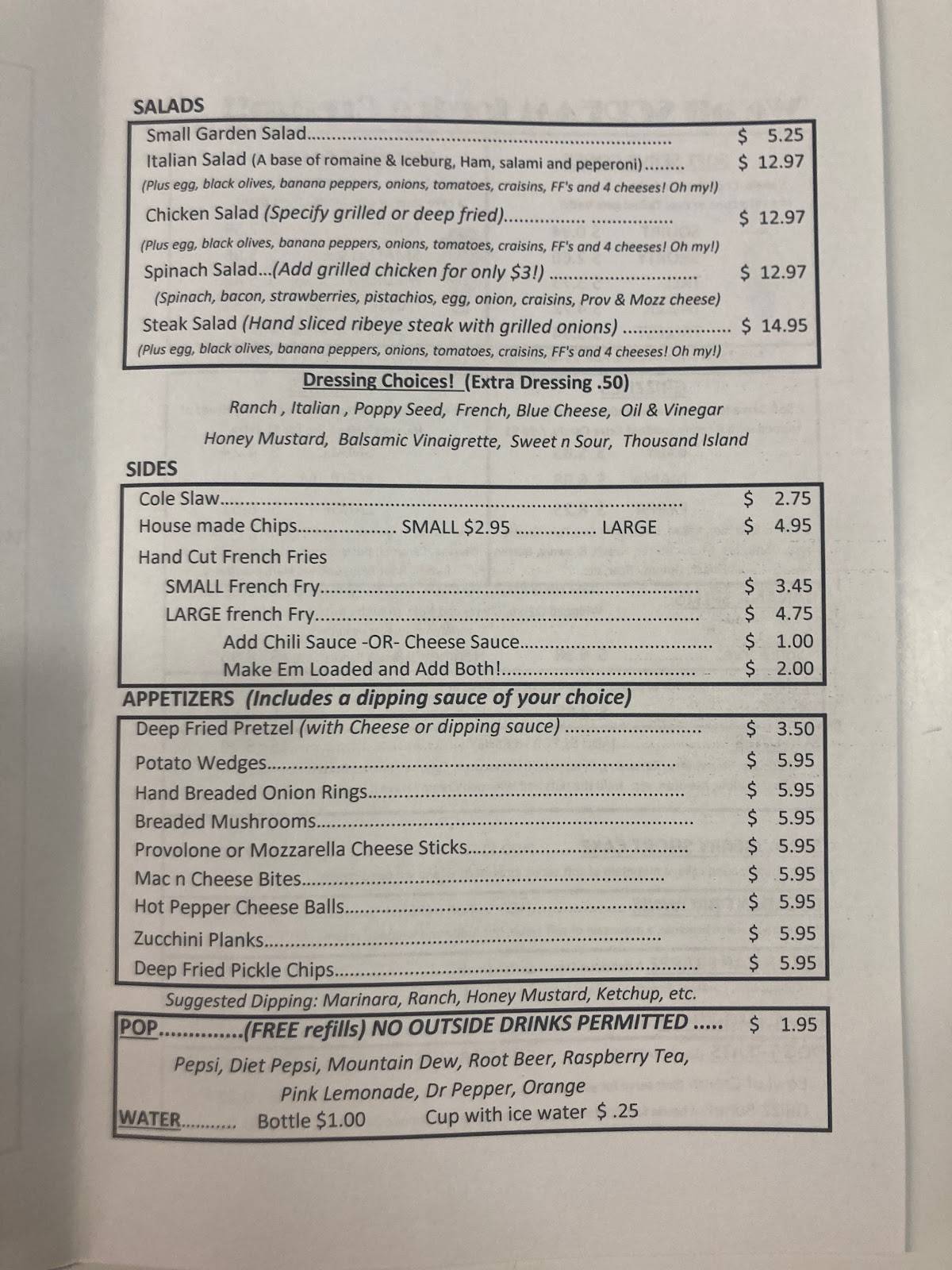 Menu at Over The Top restaurant, DuBois