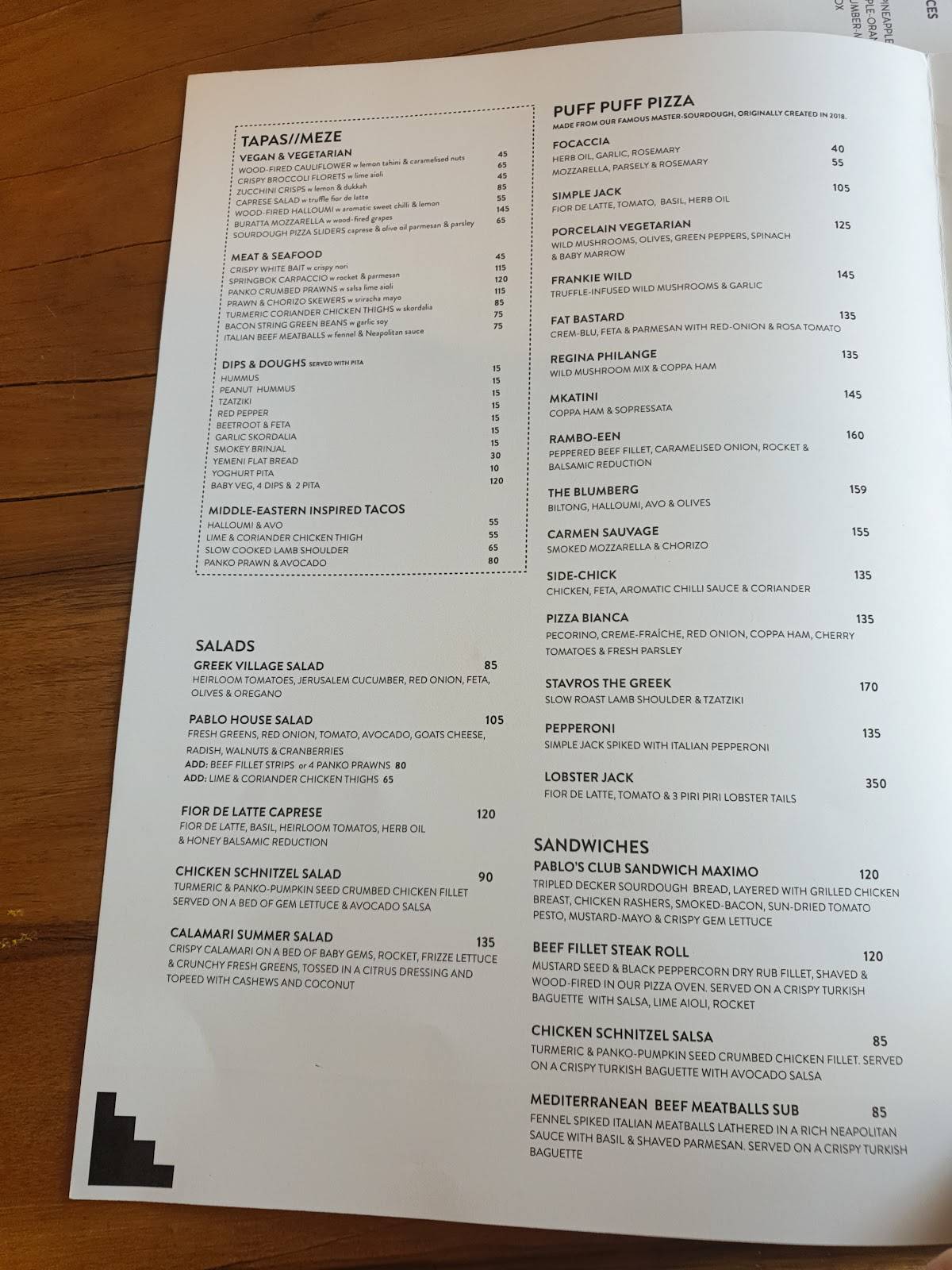 Menu at PABLO Sandton Restaurant, Sandton