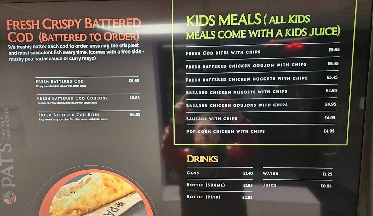 Menu at PAT'S Traditional Takeaway - Burgers, Chicken, Fish and Chips ...