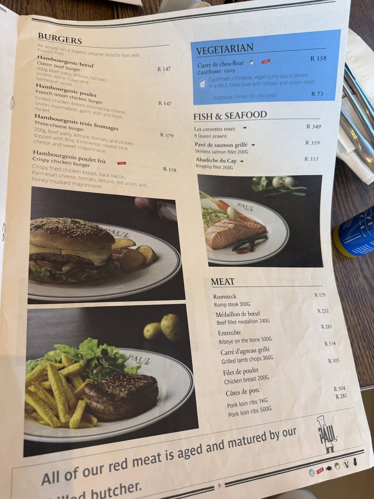 Menu at Paul, New Redruth