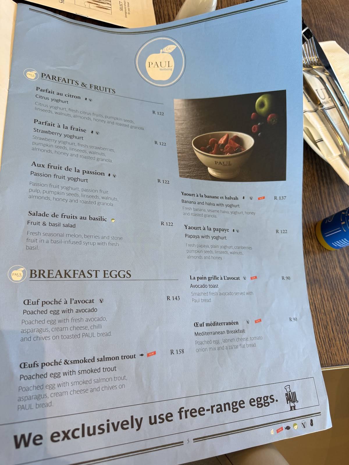 Menu at Paul, New Redruth