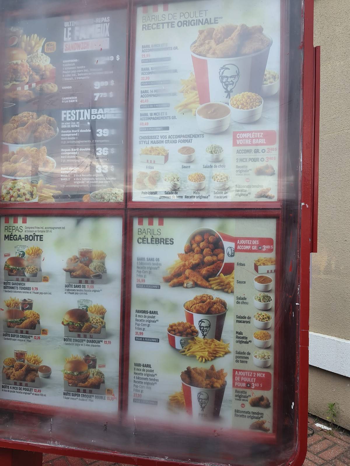 Menu au PFK fast food, Terrebonne, 947 Bd des Seigneurs