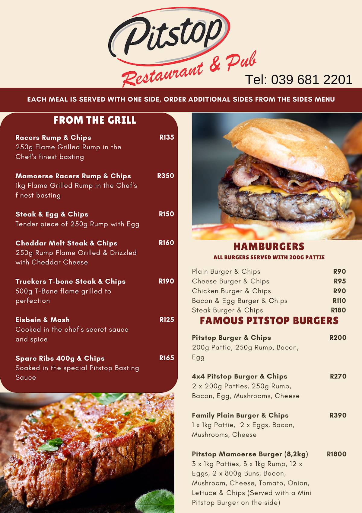 Menu at PITSTOP RESTAURANT & PUB, Port Shepstone